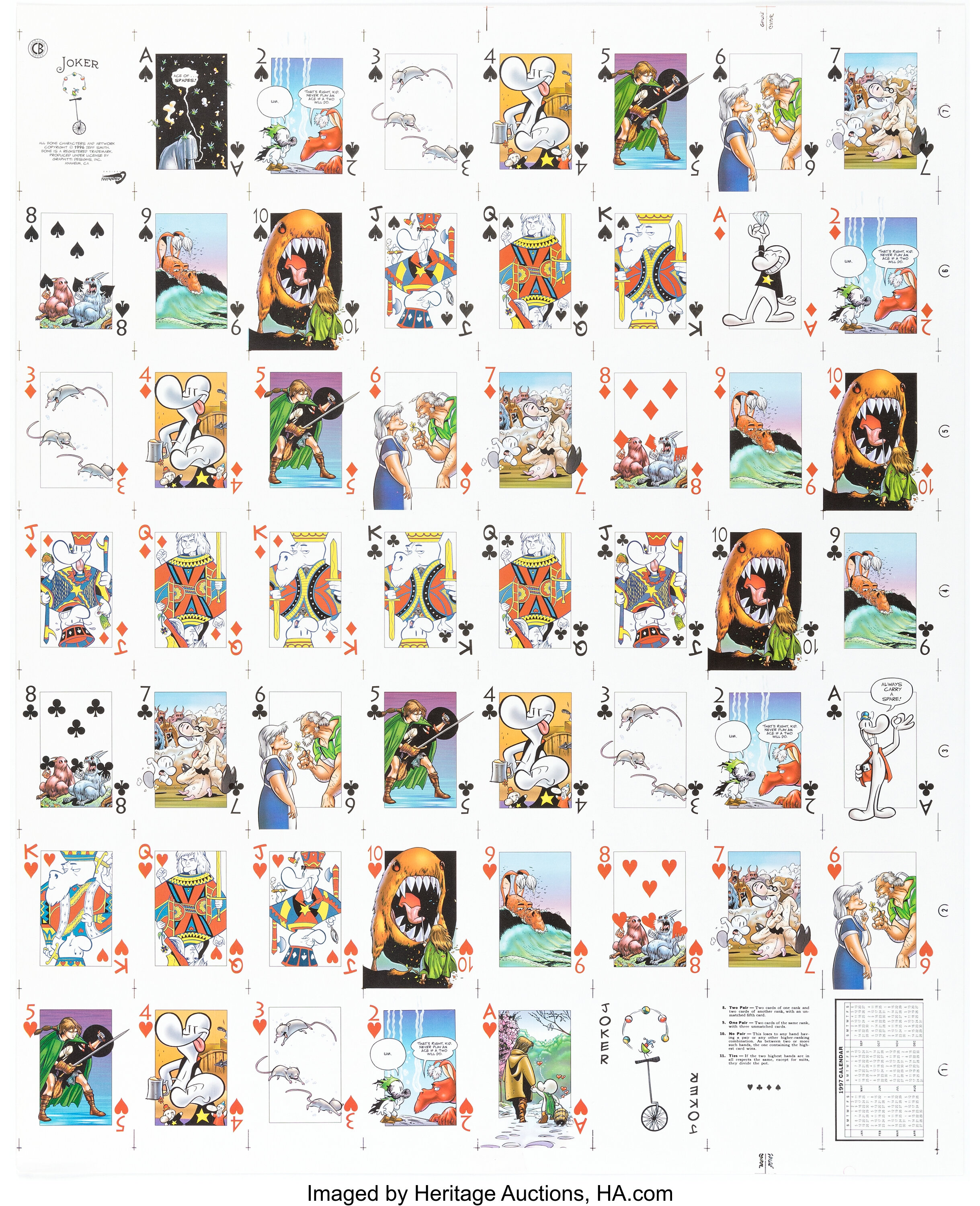 1996 Graphitti Bone Playing Cards - Uncut Sheet... Memorabilia | Lot ...