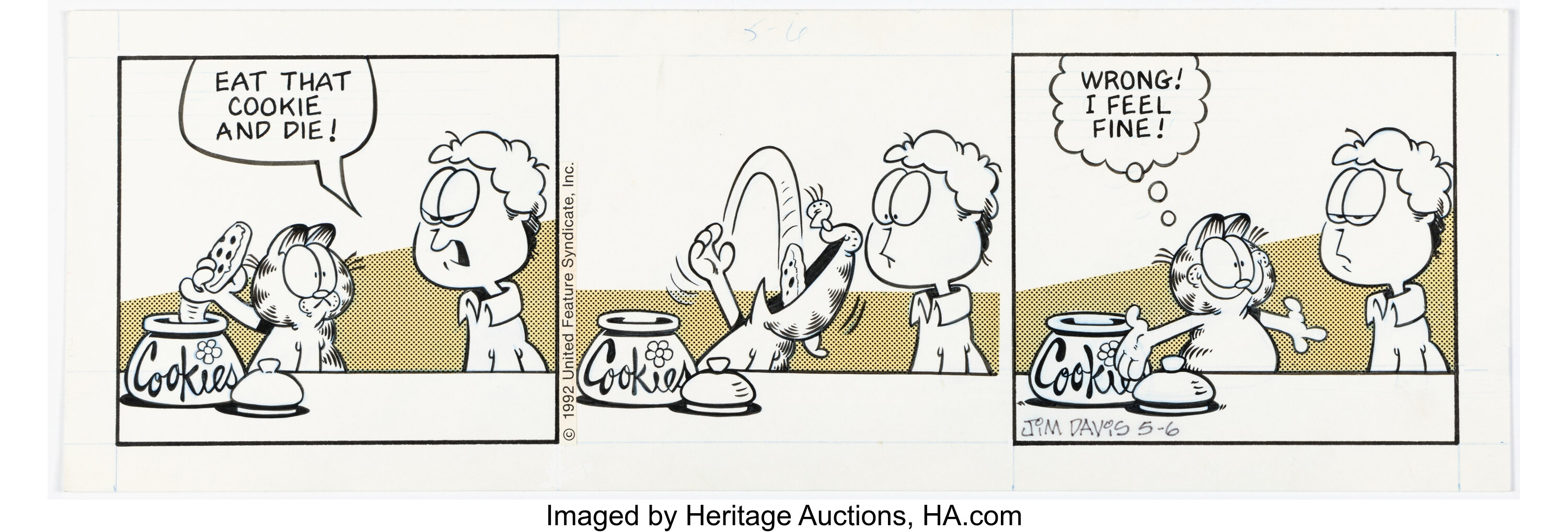 Jim Davis Garfield Daily Comic Strip Original Art dated 5-6-92 | Lot ...
