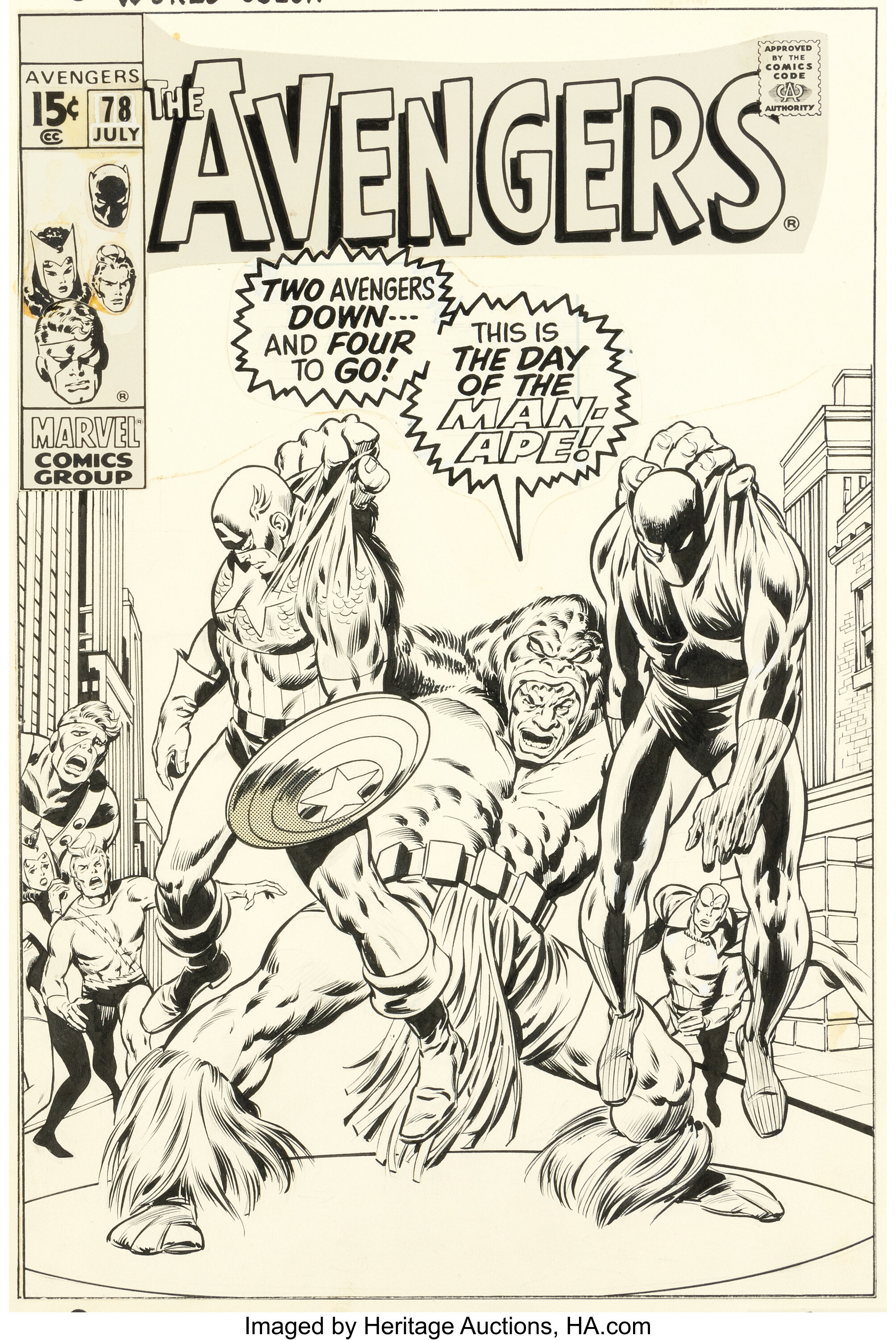 John Buscema and Tom Palmer The Avengers #78 Cover Man-Ape Original ...