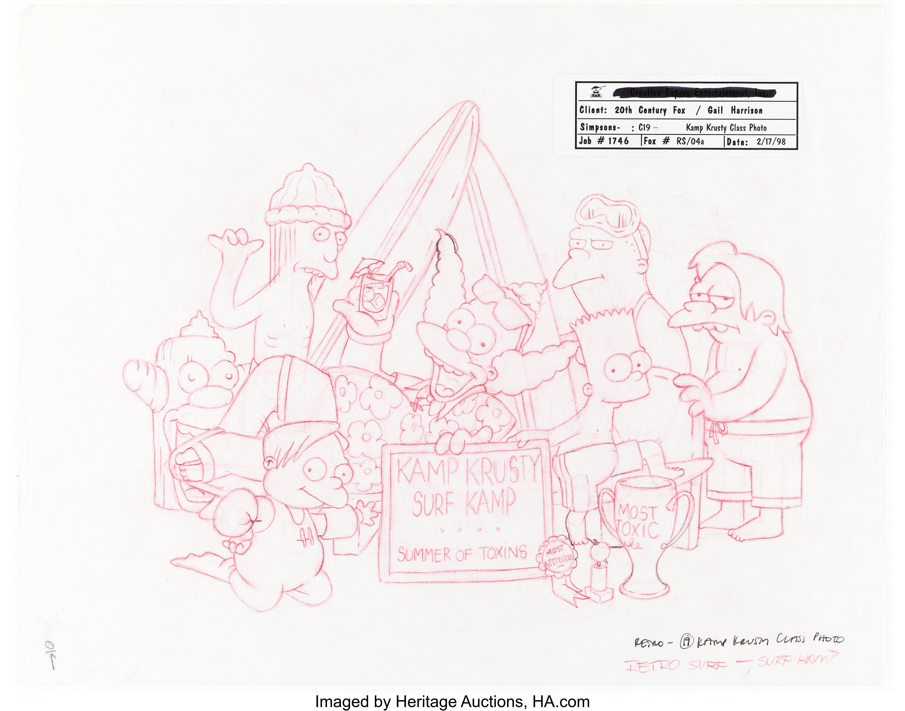 The Simpsons Original Illustration Featuring Bart, Krusty, Ralph, | Lot ...