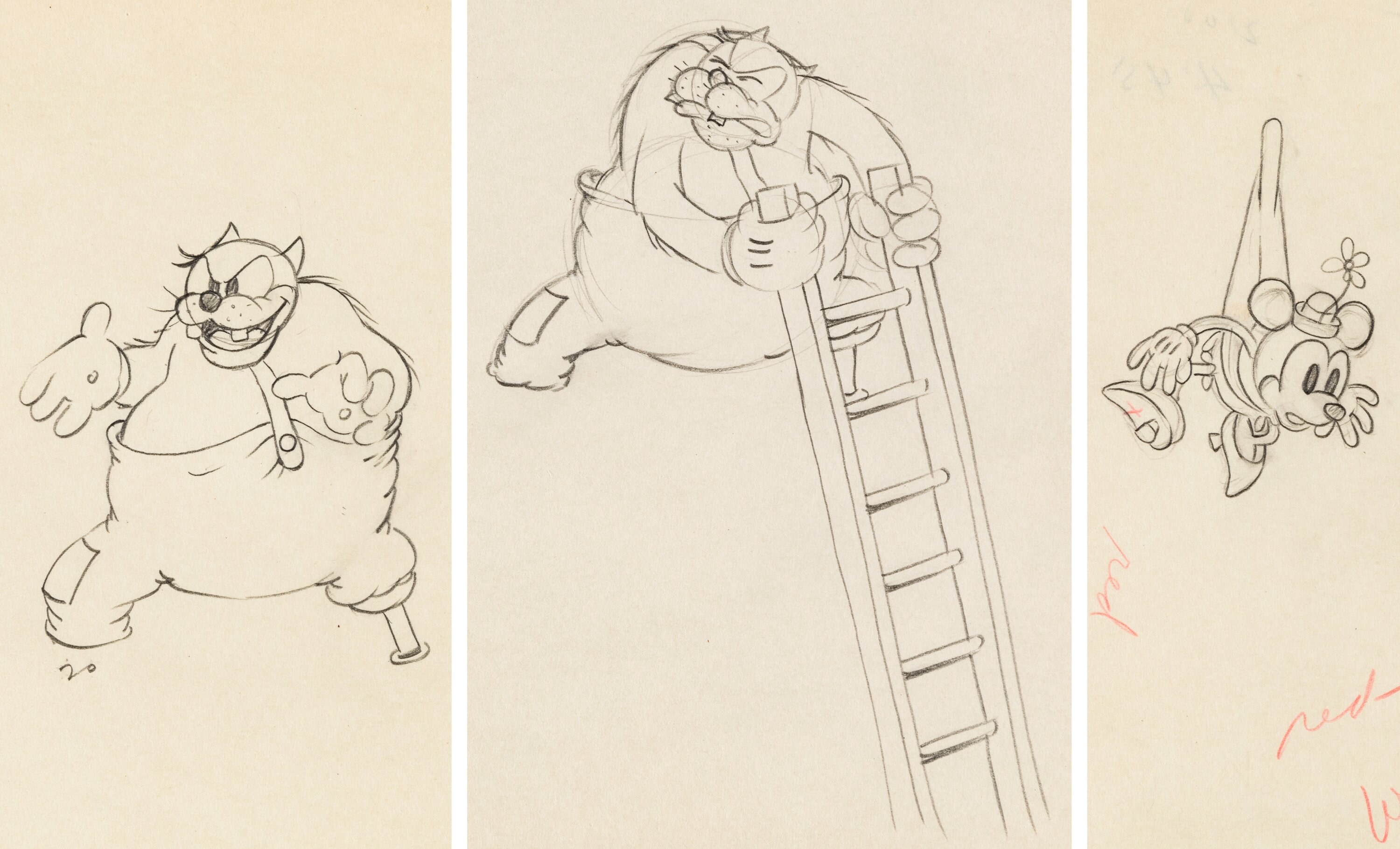 Shanghaied Sequence of 3 Minnie Mouse and Pete Production Drawings ...