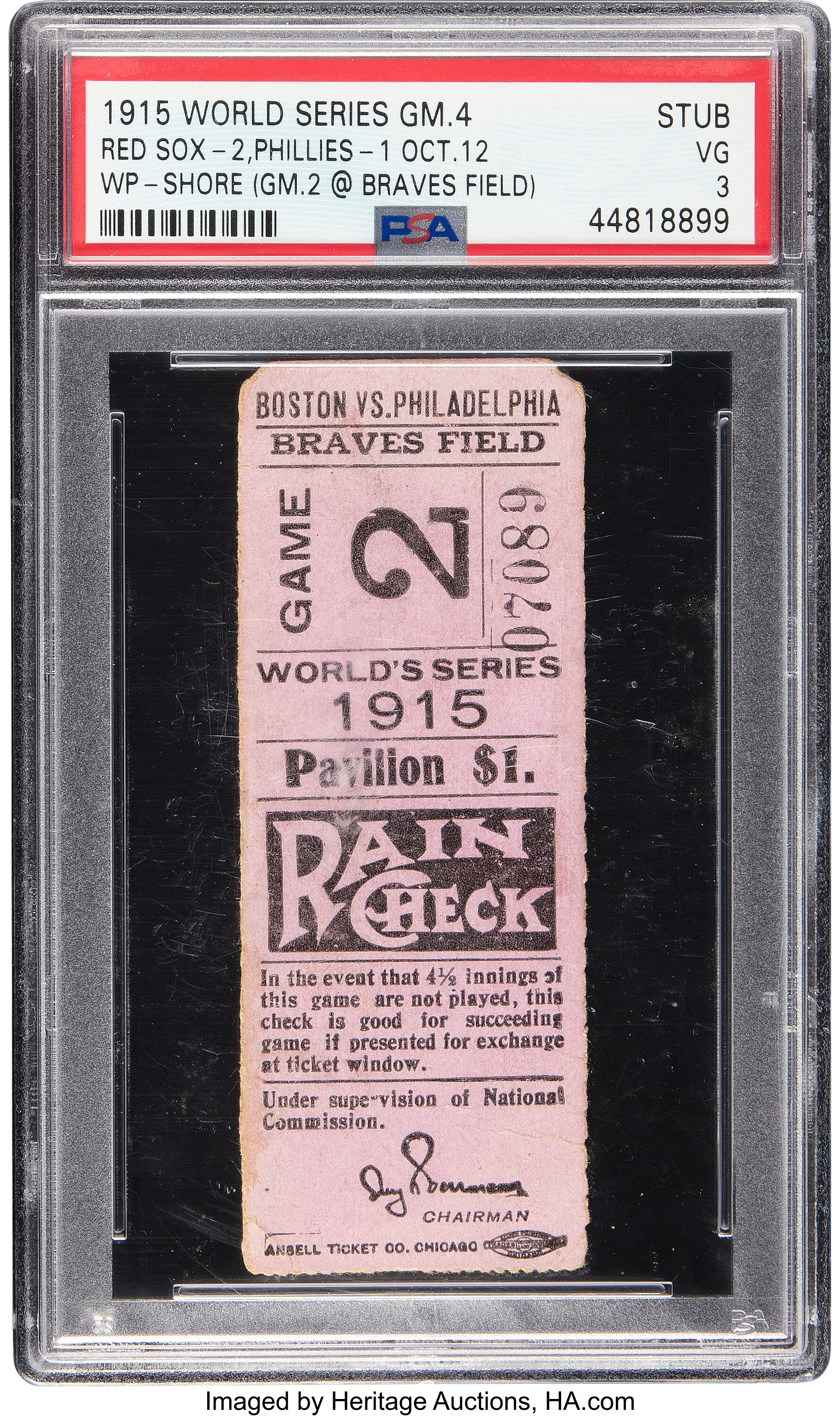 1915 World Series Boston Red Sox vs. Philadelphia Phillies Game 2 | Lot ...