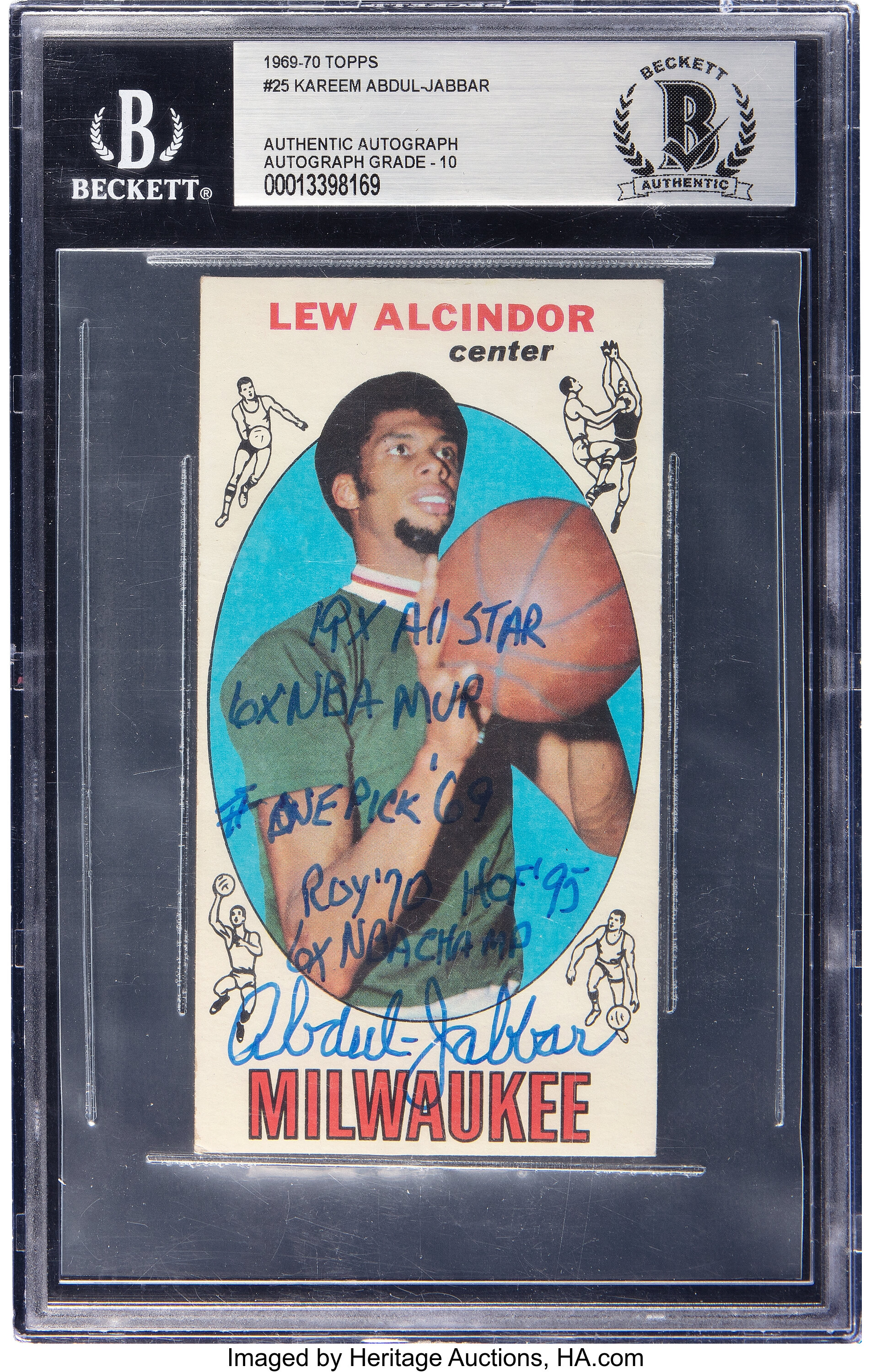 Signed 1969 Topps Lew Alcindor Rookie #25 BGS Authentic, BAS Auto | Lot ...