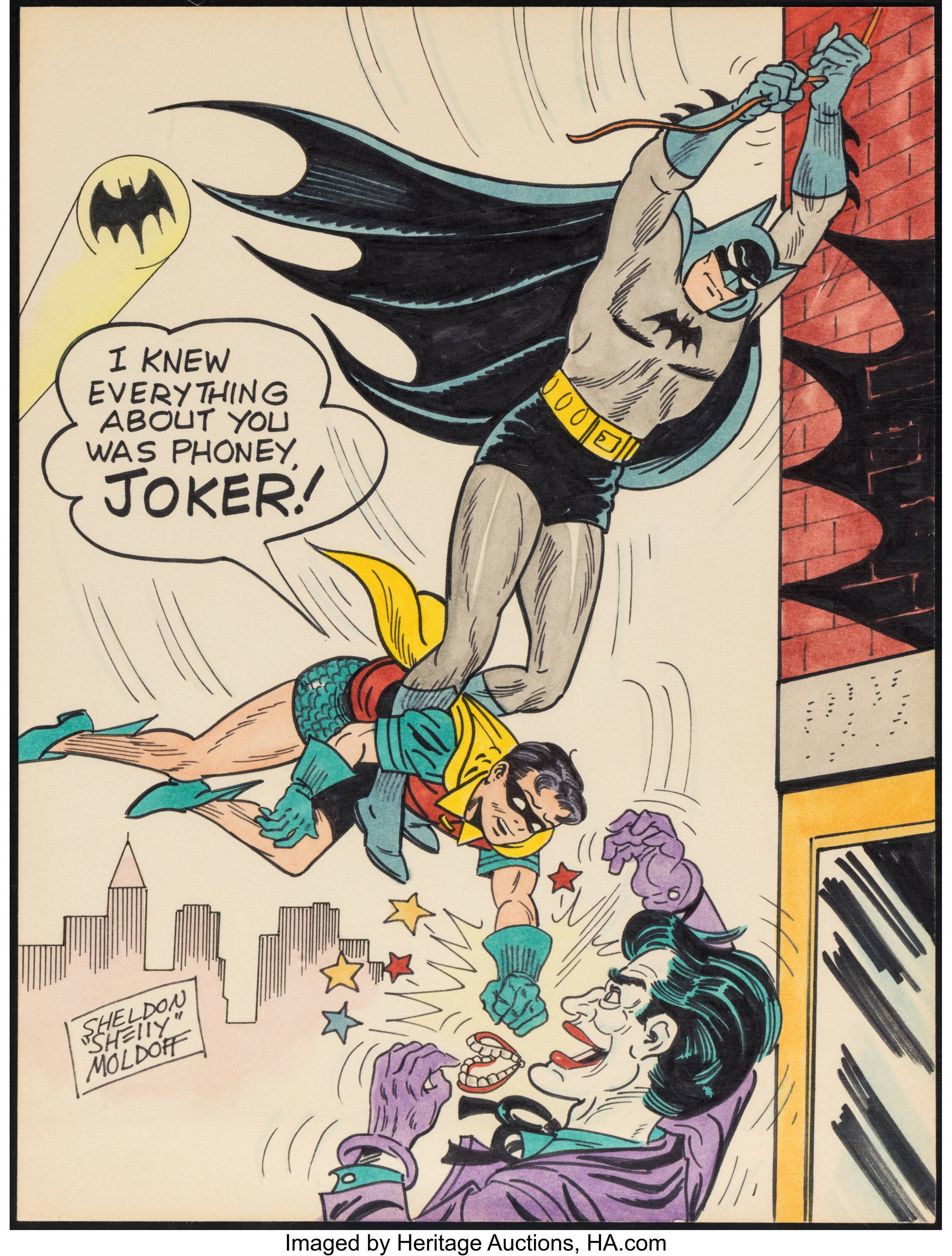 Sheldon Moldoff - Batman and Robin vs. Joker Illustration Original ...