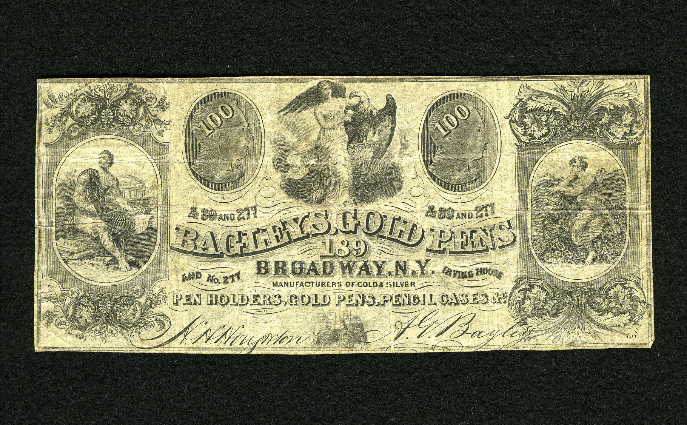 New York, NY- Bagleys Gold Pens circa 1860s Advertising Note. ... | Lot ...
