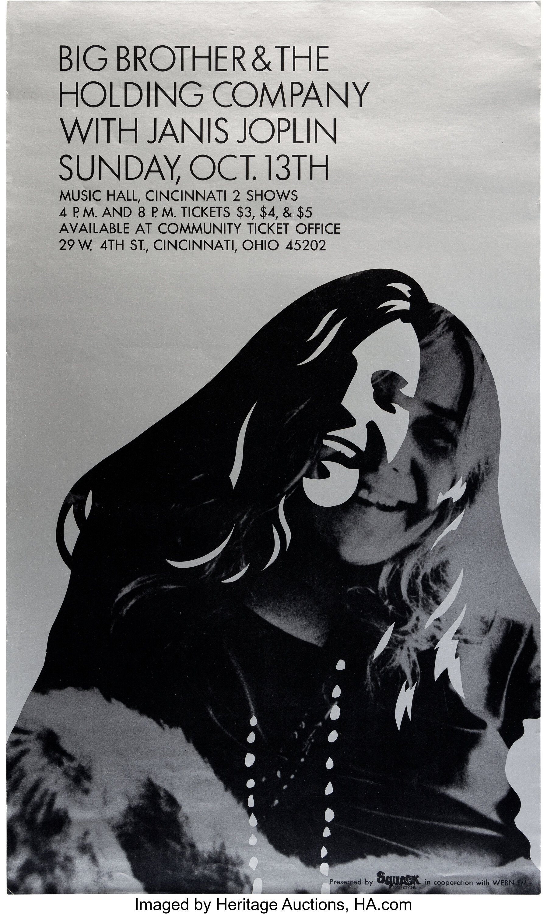 Janis Joplin w/Big Brother 1968 Cincinnati, OH Silver Concert | Lot ...