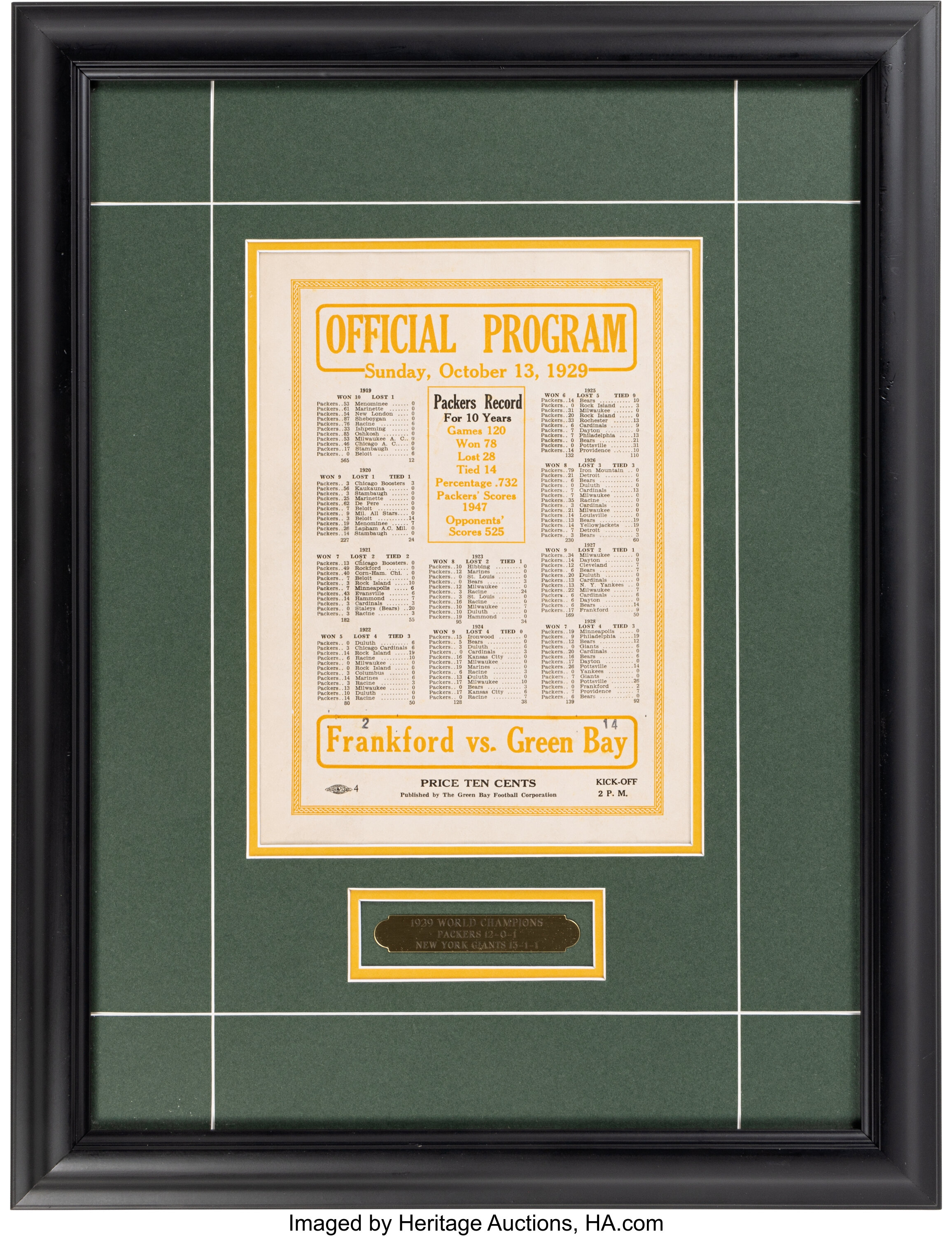 1929 Green Bay Packers vs. Frankford Yellow Jackets Packers | Lot ...