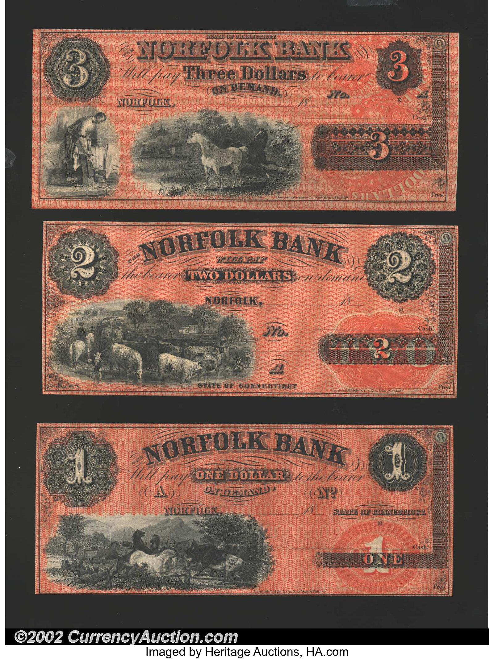 Norfolk, CT- The Norfolk Bank $1 G2a, $2 G4a, $3 G6a Obsoletes By | Lot ...