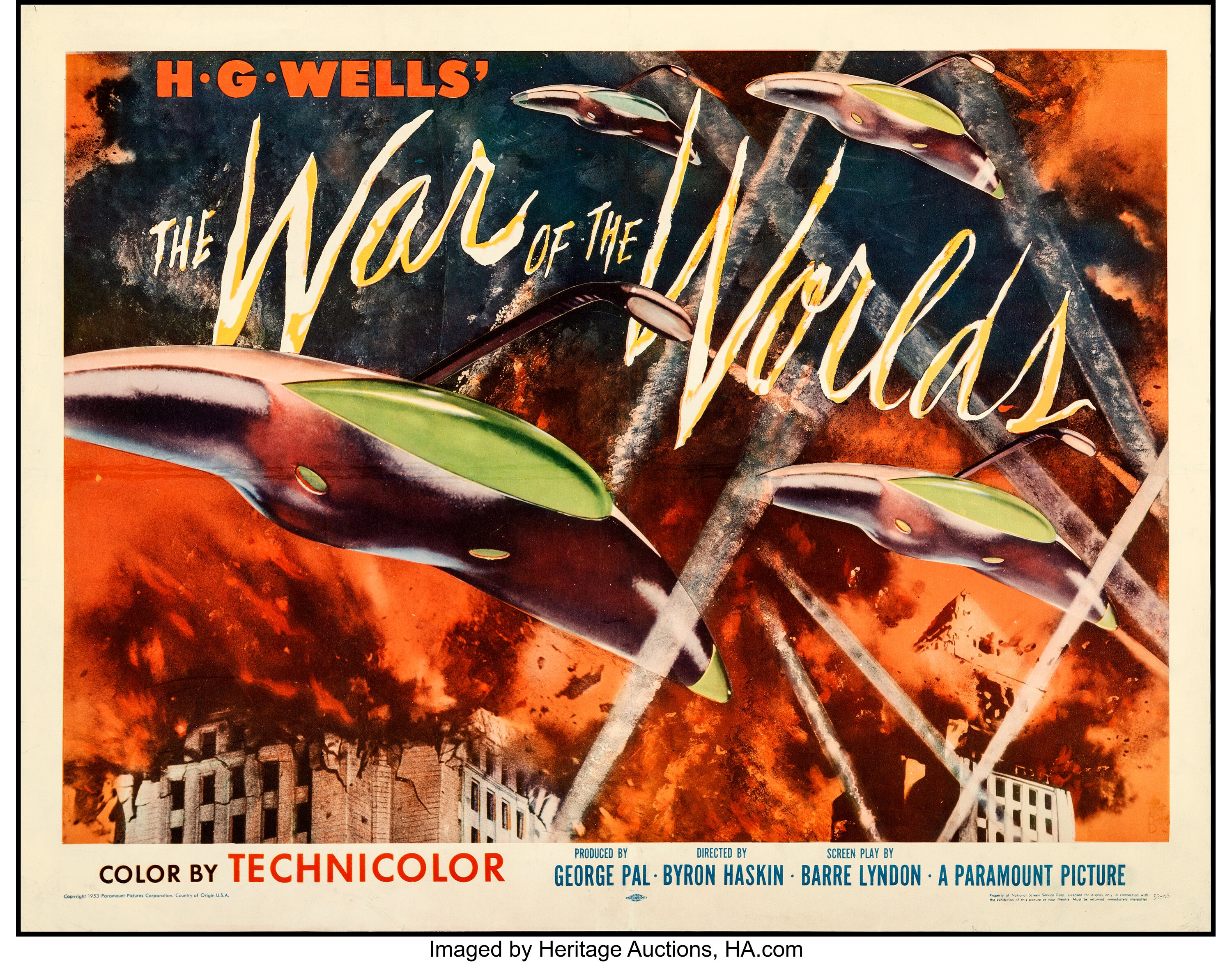 The War of the Worlds (Paramount, 1953). Very Fine- on Paper. Half ...