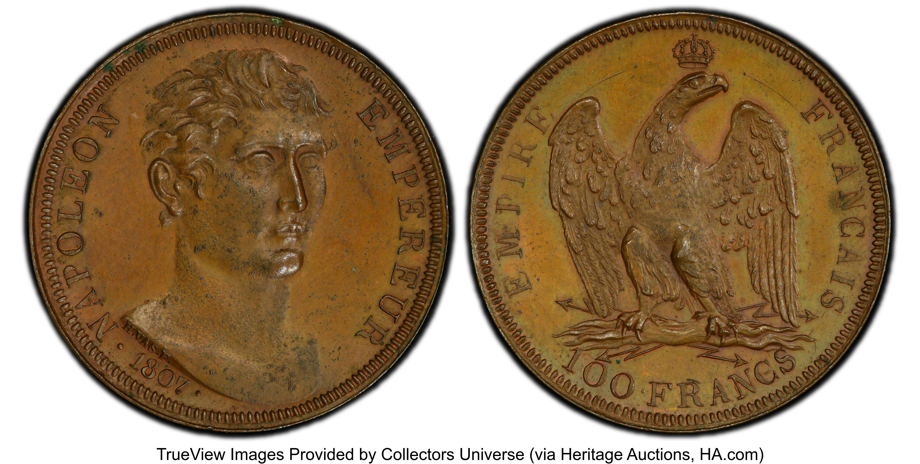France: Napoleon bronze Specimen Pattern 100 Francs 1807 SP63 Brown ...