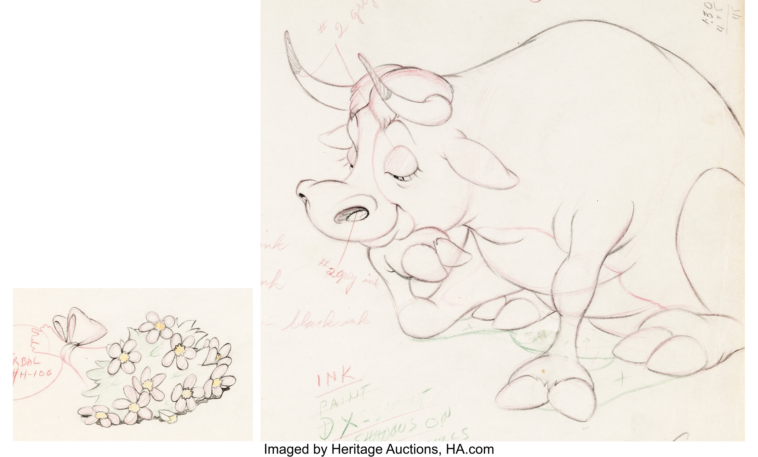 Ferdinand the Bull Ferdinand and Flower Bouquet Animation Drawing | Lot ...