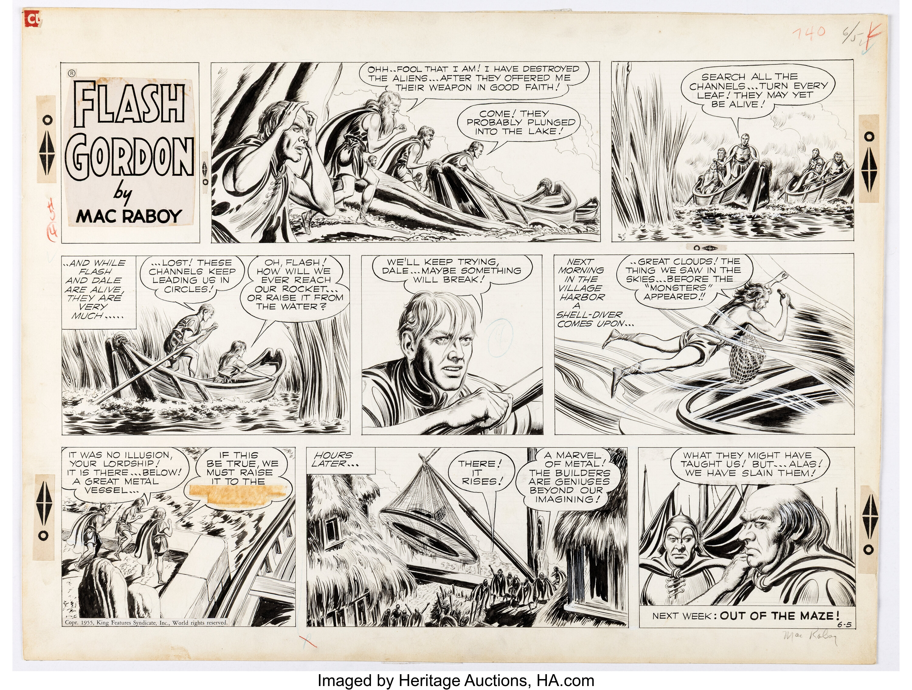 Mac Raboy Flash Gordon Sunday Comic Strip Original Art dated 6-5-55 ...