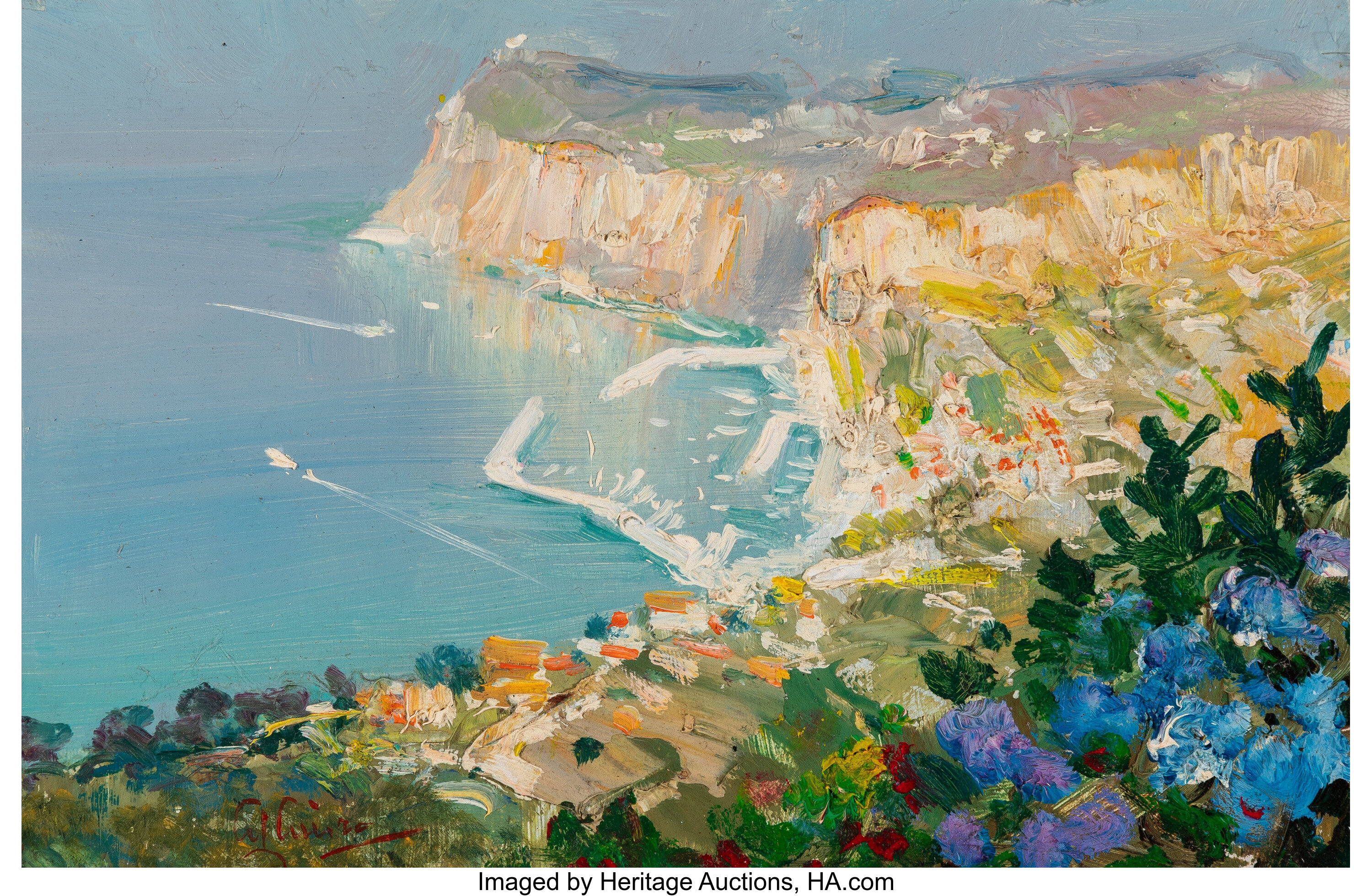 Italian School (20th Century). Capri. Oil on panel. 7-7/8 x 11-3/4 ...