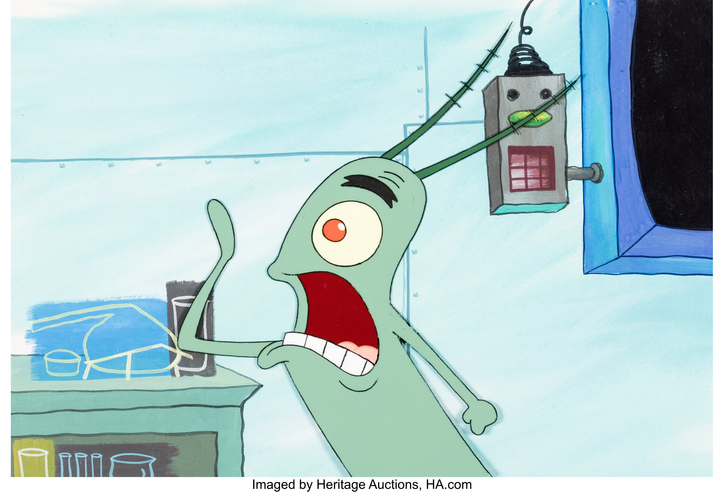 SpongeBob SquarePants "Walking Small" Plankton Production Cel Setup ...