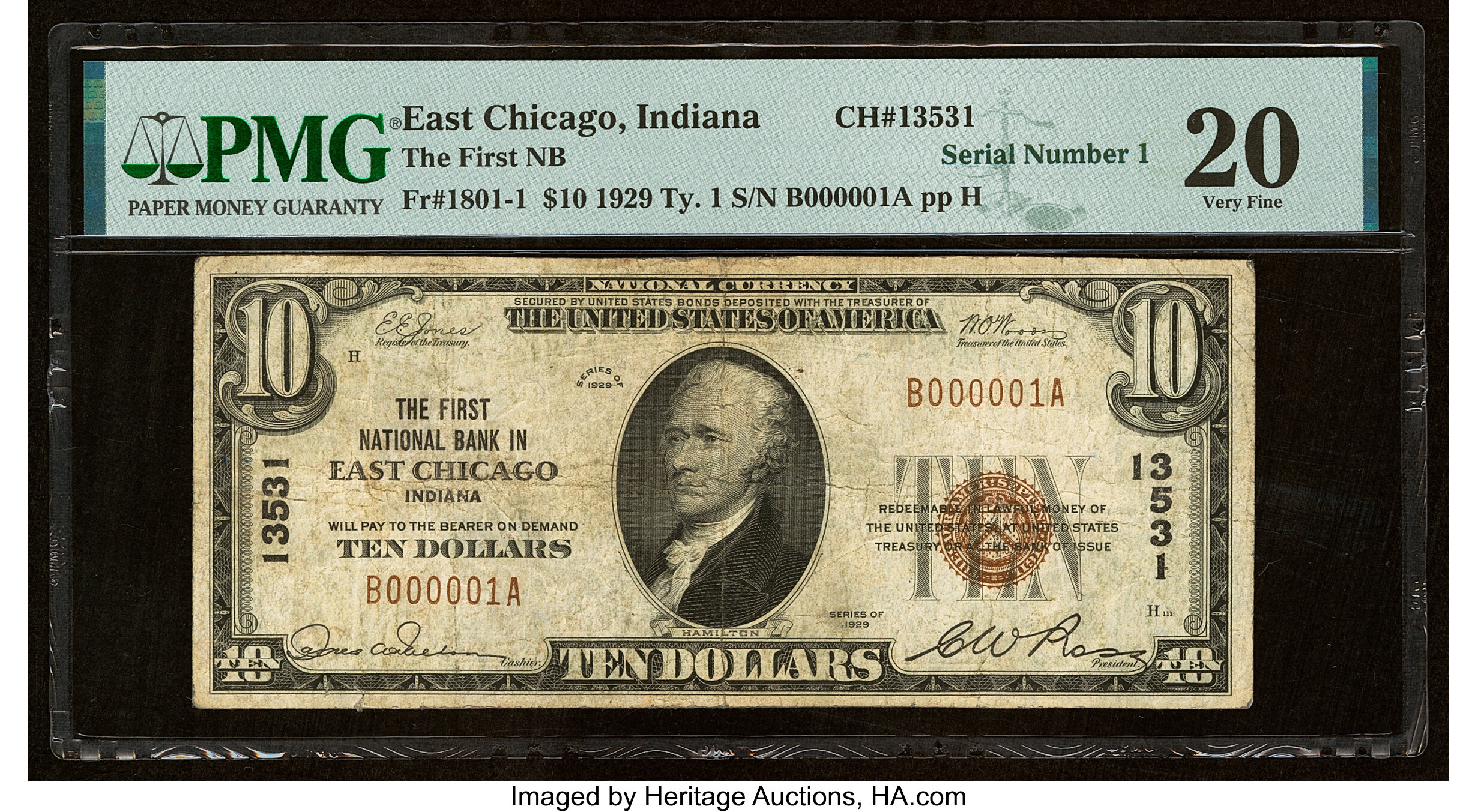 Serial Number 1 East Chicago, IN - $10 1929 Ty. 1 The First | Lot ...
