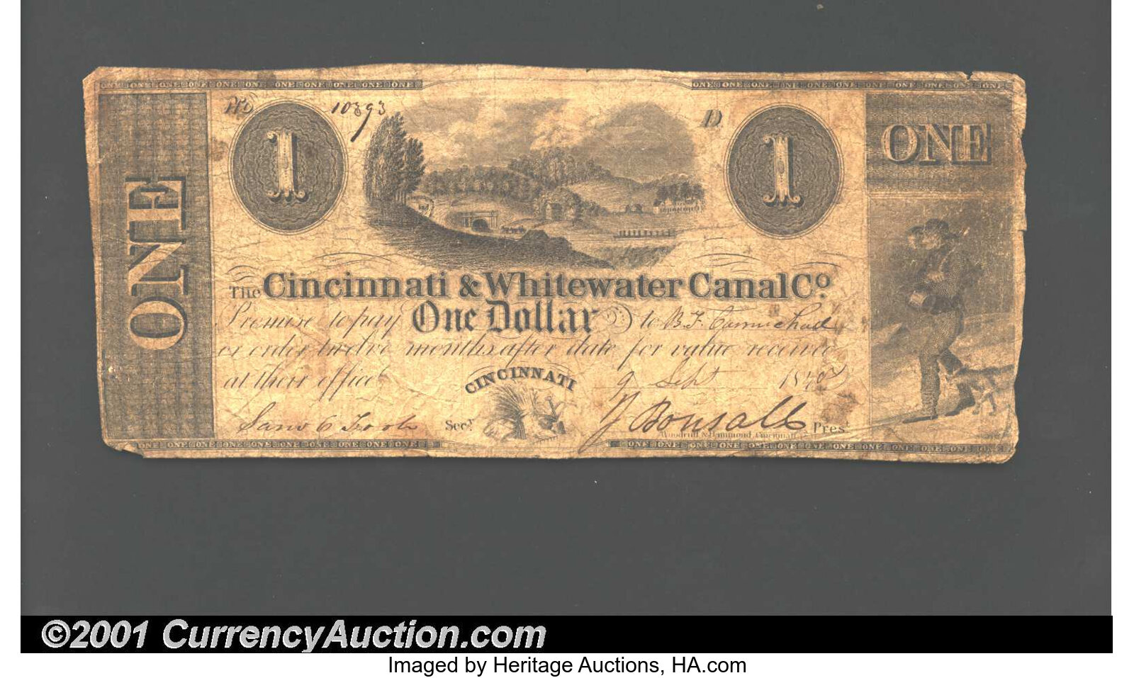 1840 $1 Cincinnati & Whitewater Canal Co., Cincinnati, OH, VG.... | Lot ...