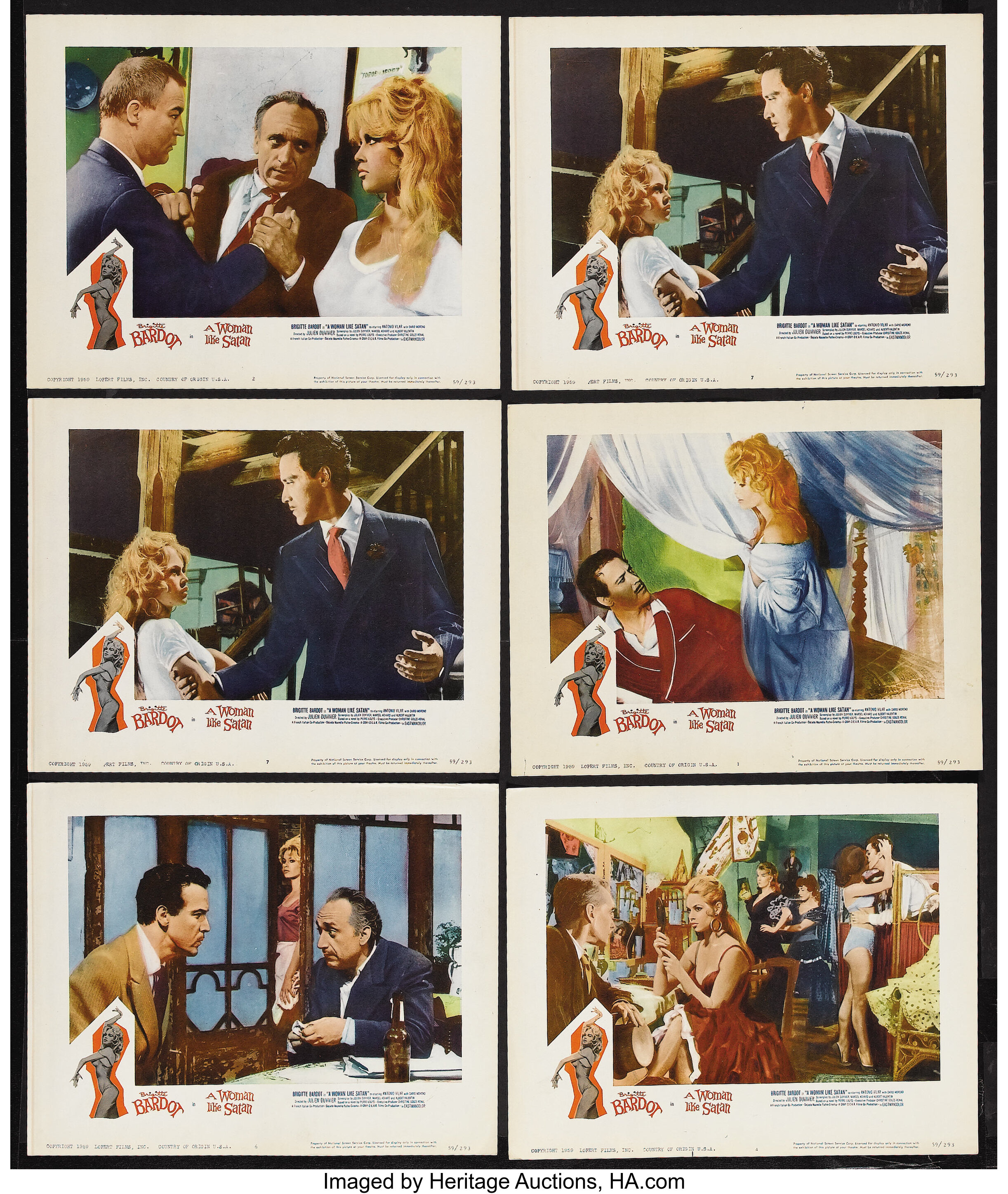 A Woman Like Satan (Lopert Pictures, 1959). Lobby Cards (6) (11" X ...