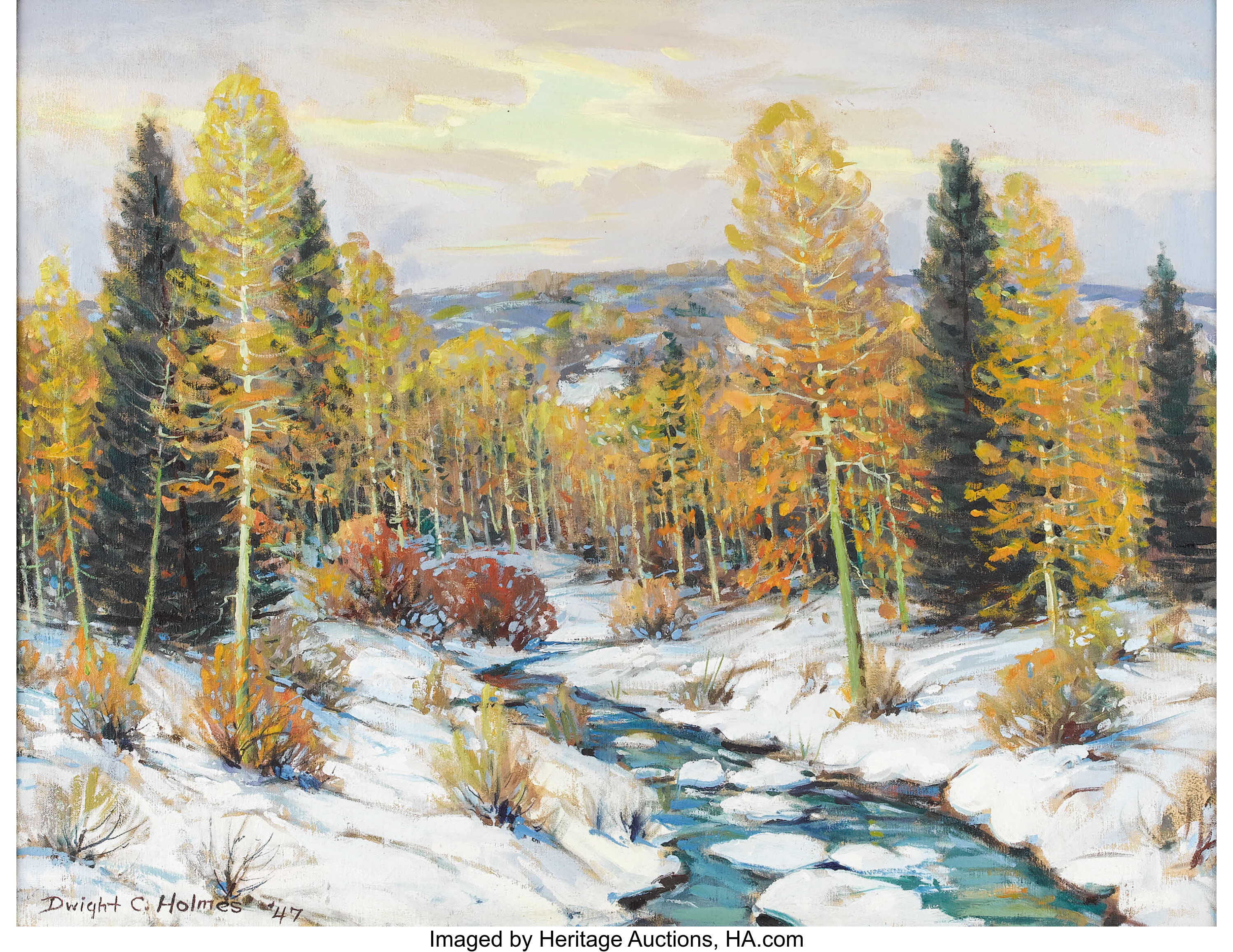 DWIGHT HOLMES (1900-1986). Ruidoso Snow, 1947. Oil on canvas. 28in ...
