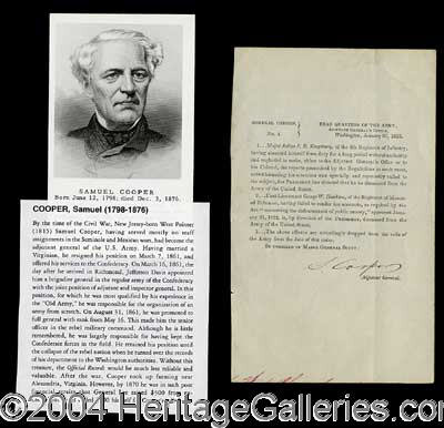 Samuel Cooper (Civil War) Autographs | Lot #1088 | Heritage Auctions