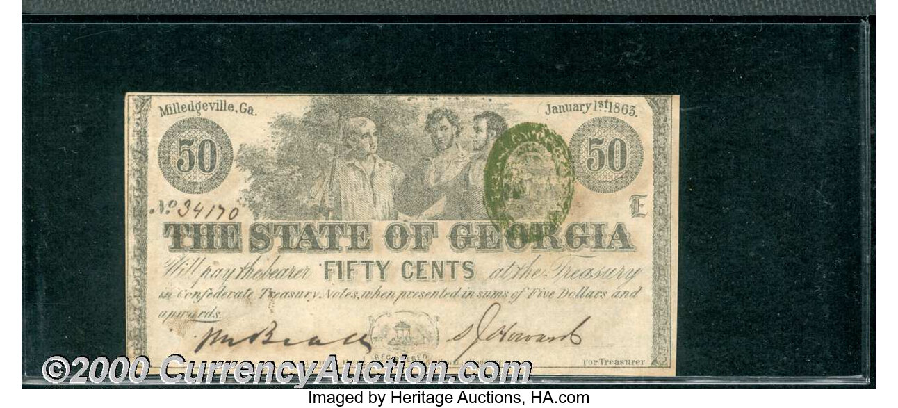 1863 50 cents State of Georgia, AU. Cr-14. This note is new exc ...
