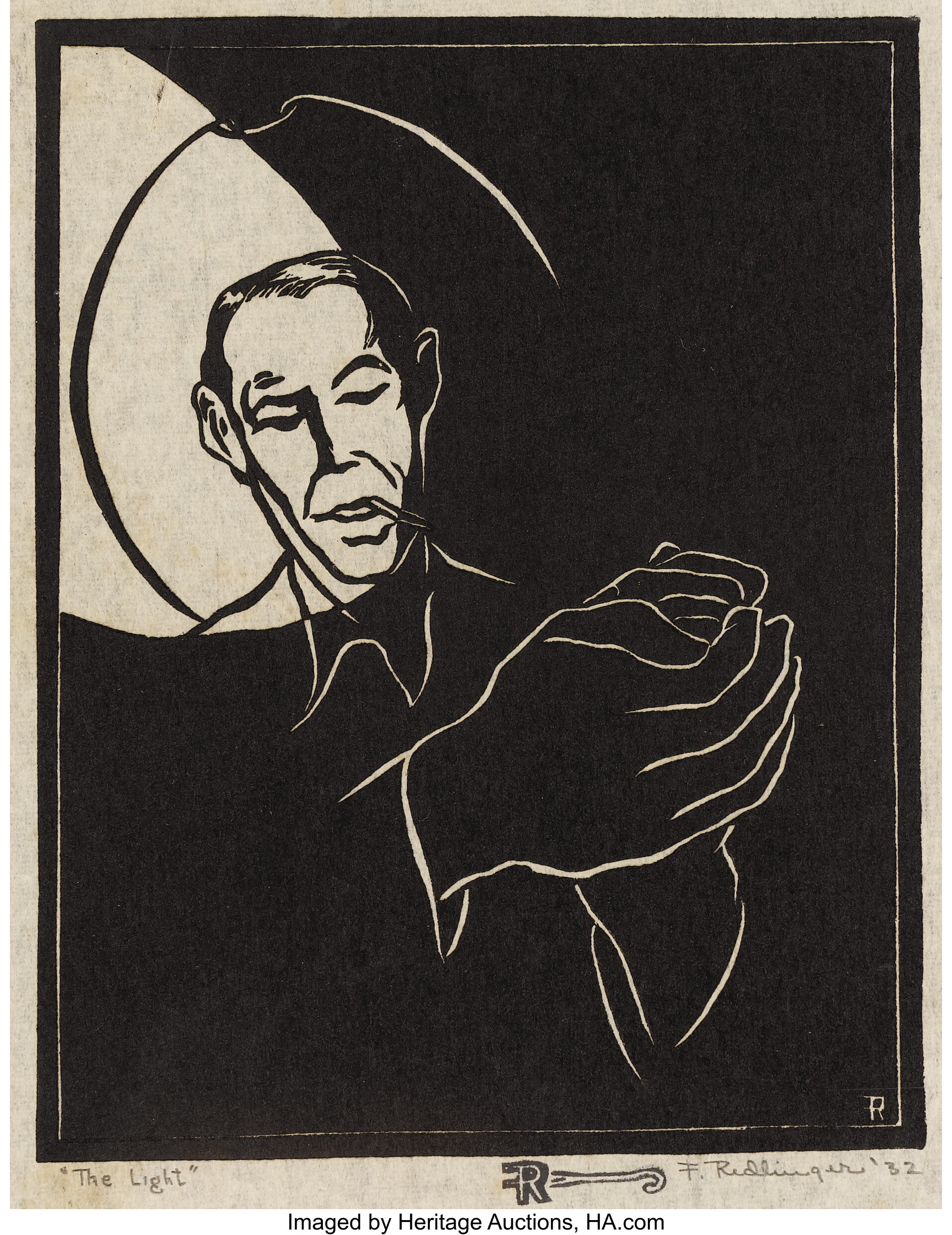 FRANK REDLINGER (1909-1936). The Light, 1932. Block print. 6 1/2in ...