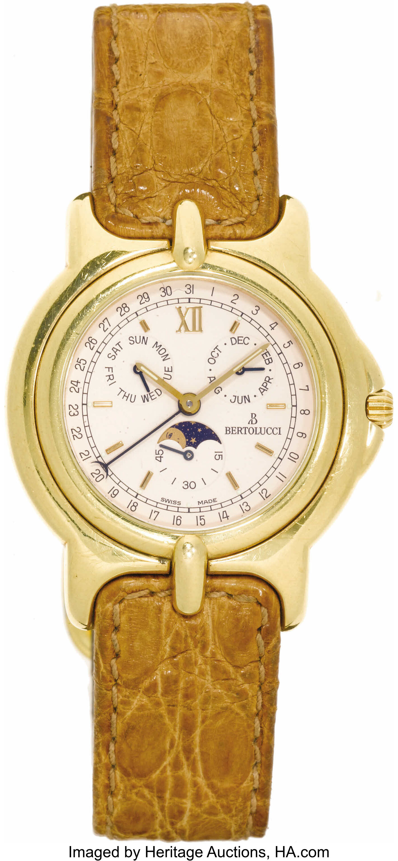 Bertolucci Men's Gold "Pulchra" Leather Strap Wristwatch, Modern. | Lot ...