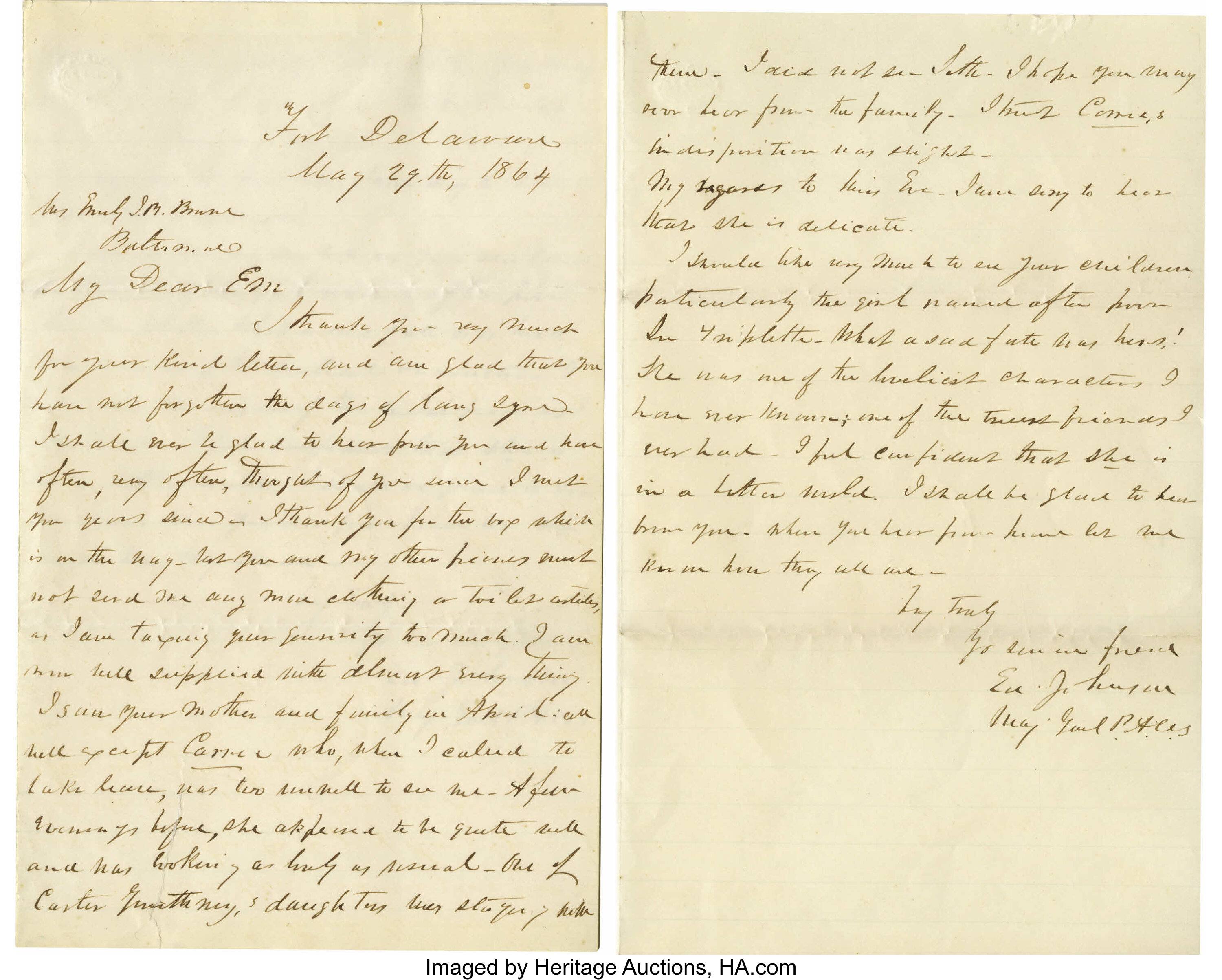 Confederate General Edward Johnson POW Autograph Letter Signed to | Lot ...