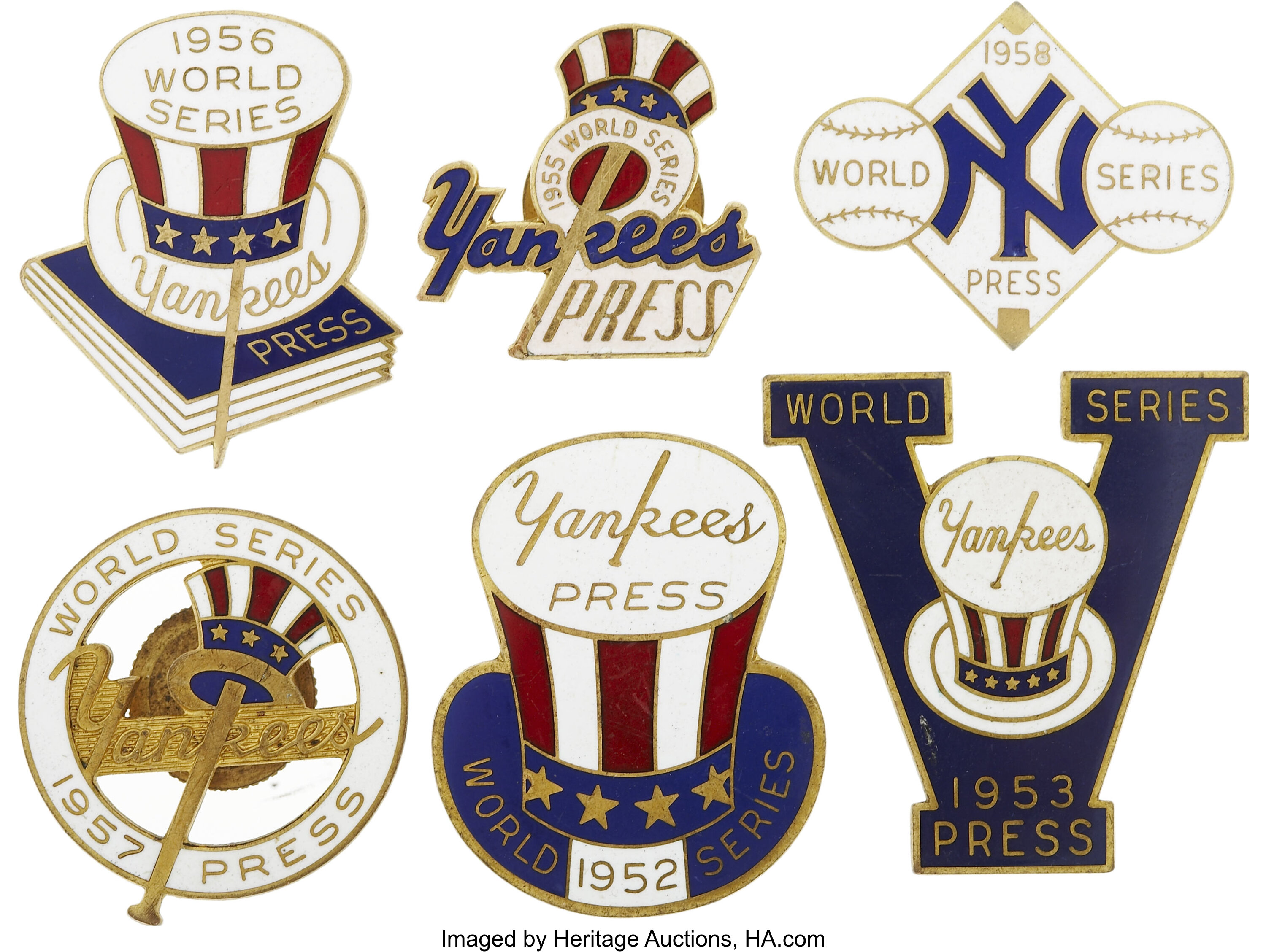 1950s New York Yankees World Series Press Pins Lot of 6 (1952, | Lot ...