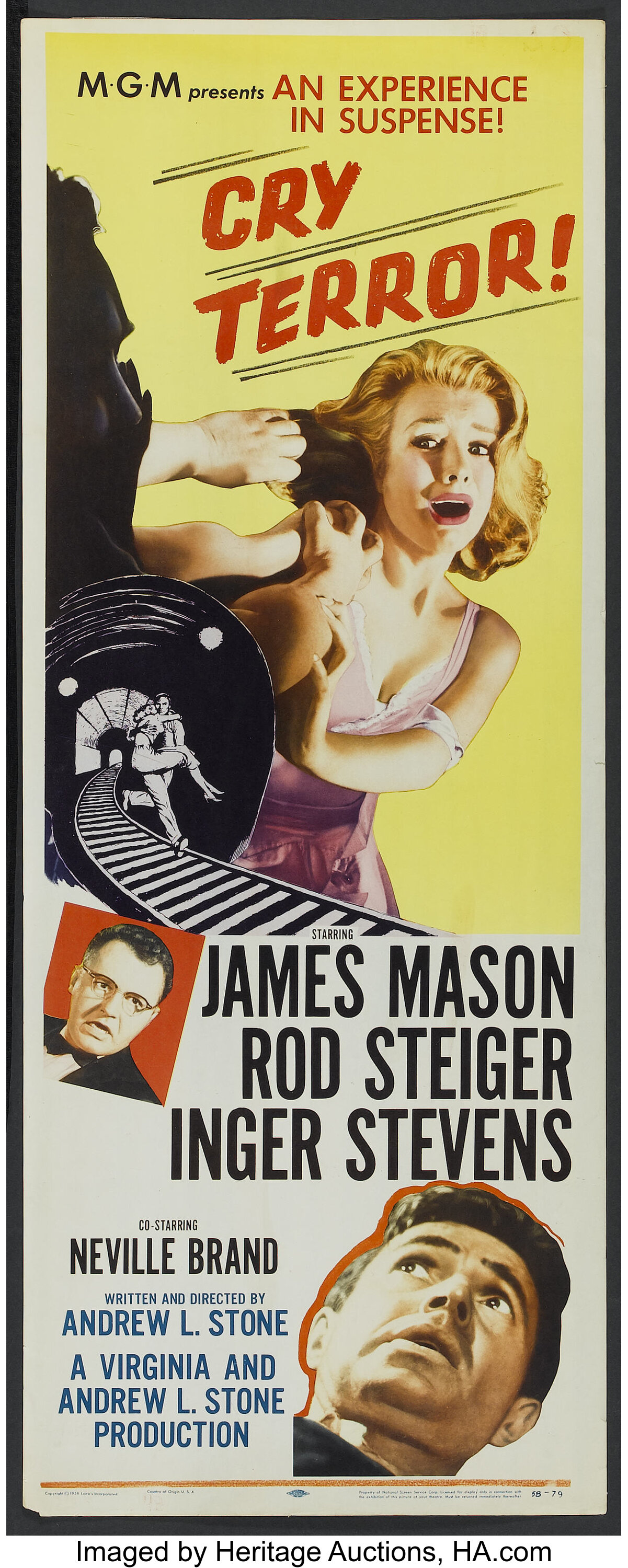 Cry Terror! (MGM, 1958). Insert (14" X 36"). Film Noir.... Movie | Lot ...