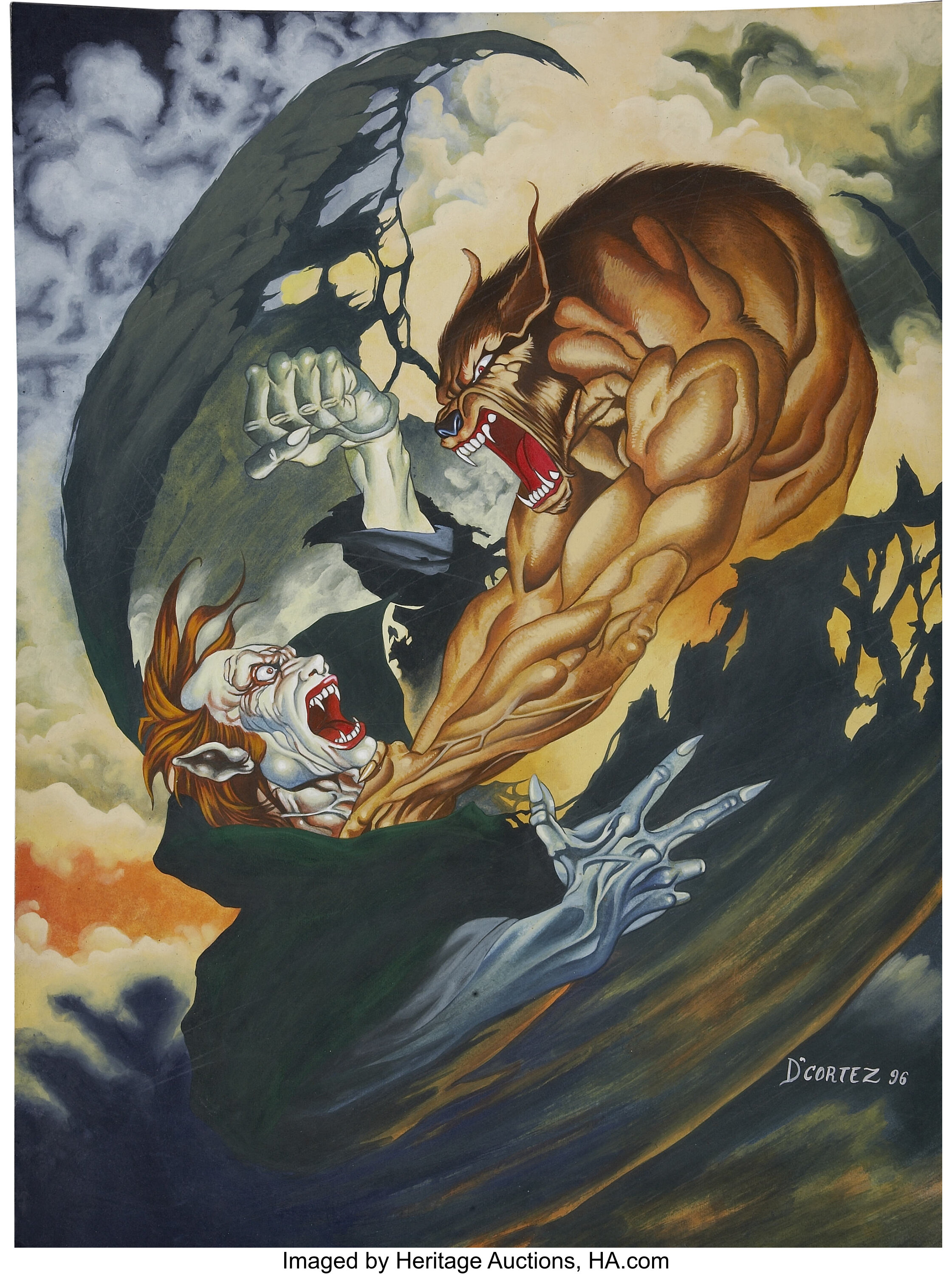 Juventino L. Cortez - Dracula vs. the Wolf Man Illustration | Lot ...