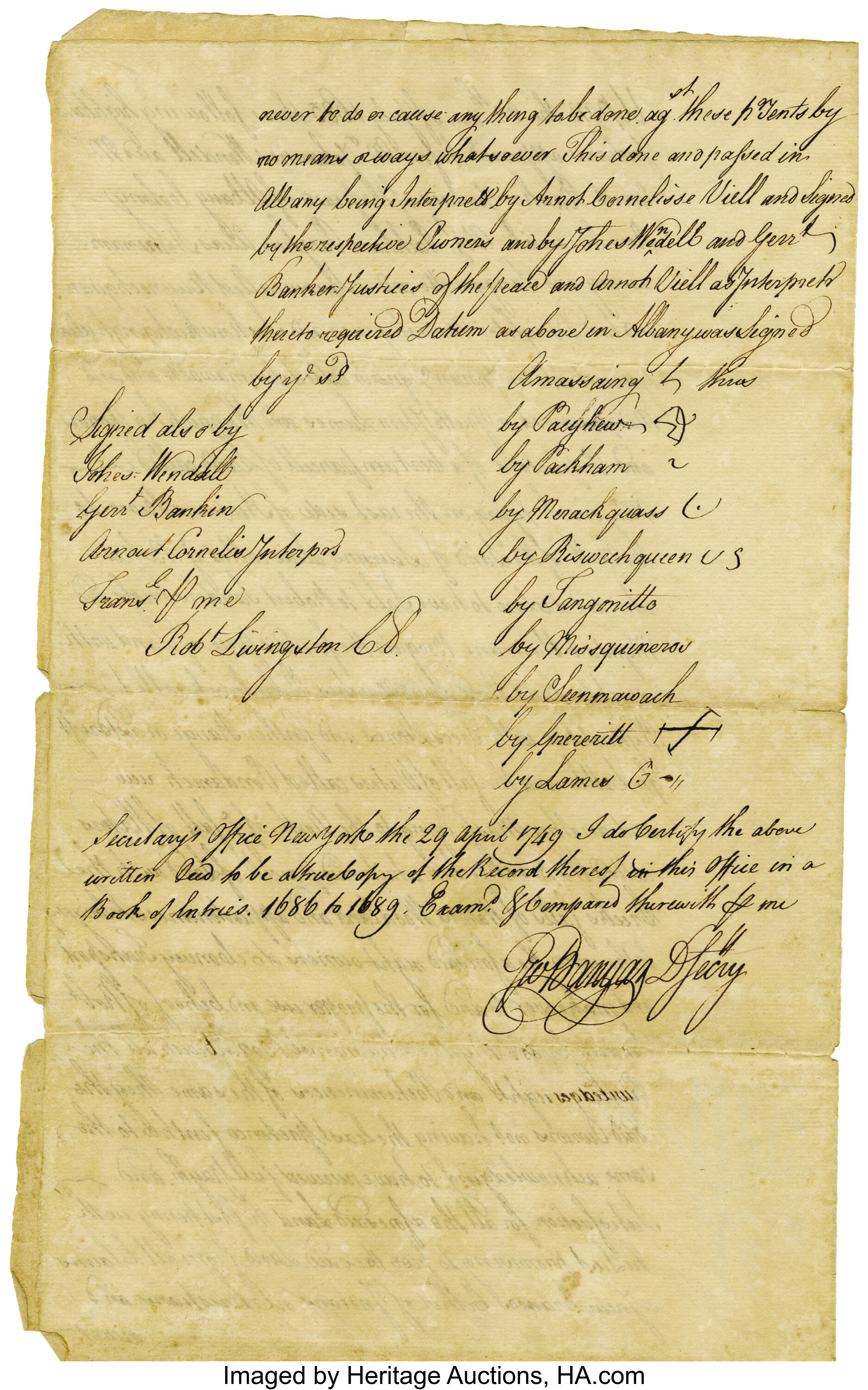 Native American Land Deed, a True Copy Dated April 29, 1749. ... | Lot ...