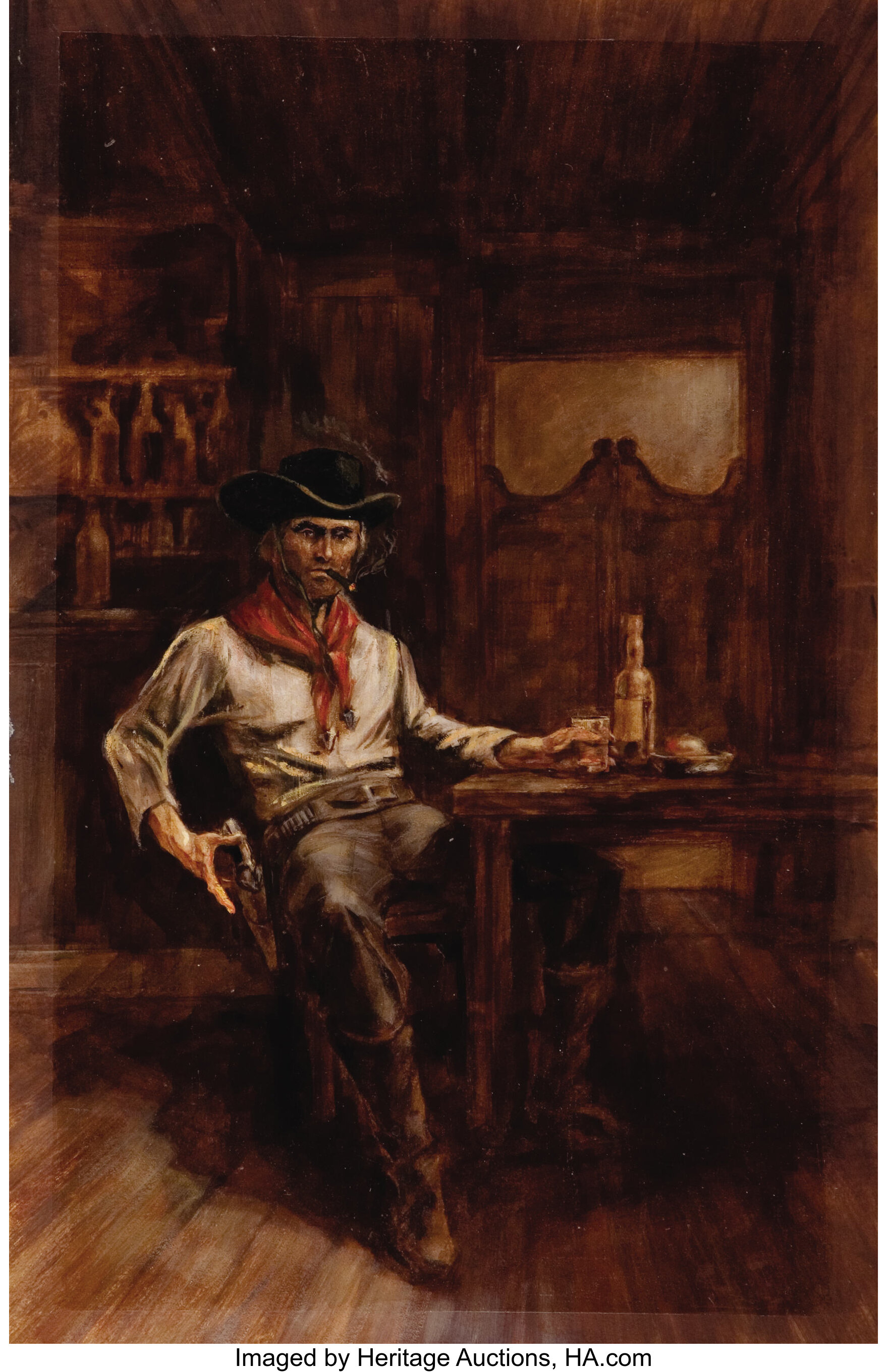 AMERICAN ILLUSTRATOR (20th Century). Western Saloon Scene. Acrylic ...
