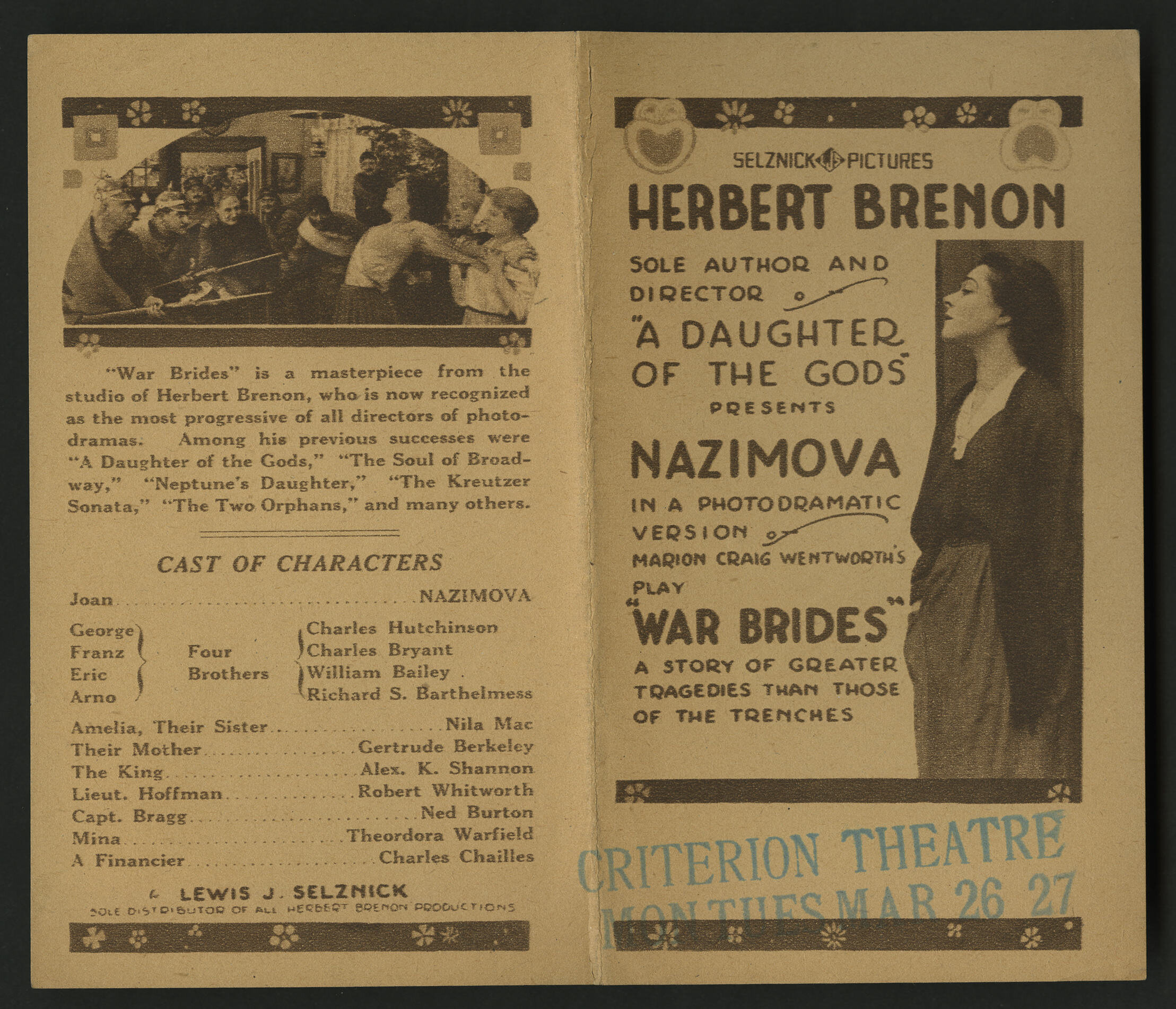 War Brides (Selznick, 1916). Herald ("6 X 7"). Drama.... Movie | Lot ...