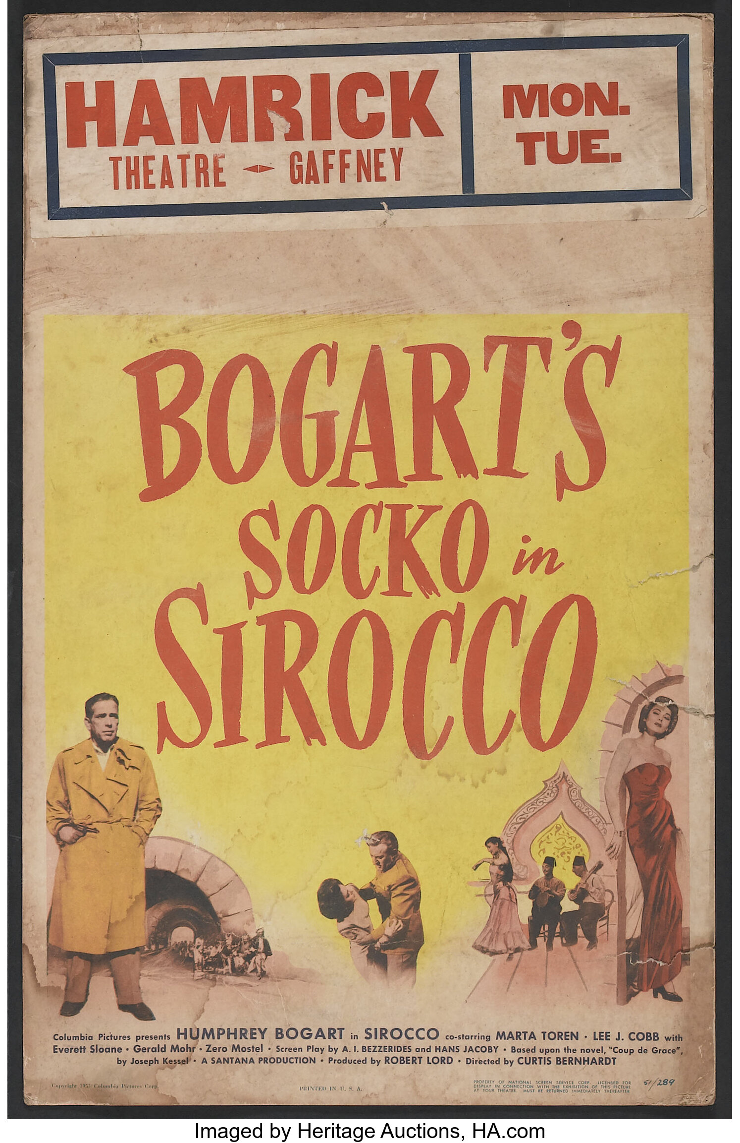 Sirocco (Columbia, 1951). Window Card (14" X 22"). Drama.... Movie ...