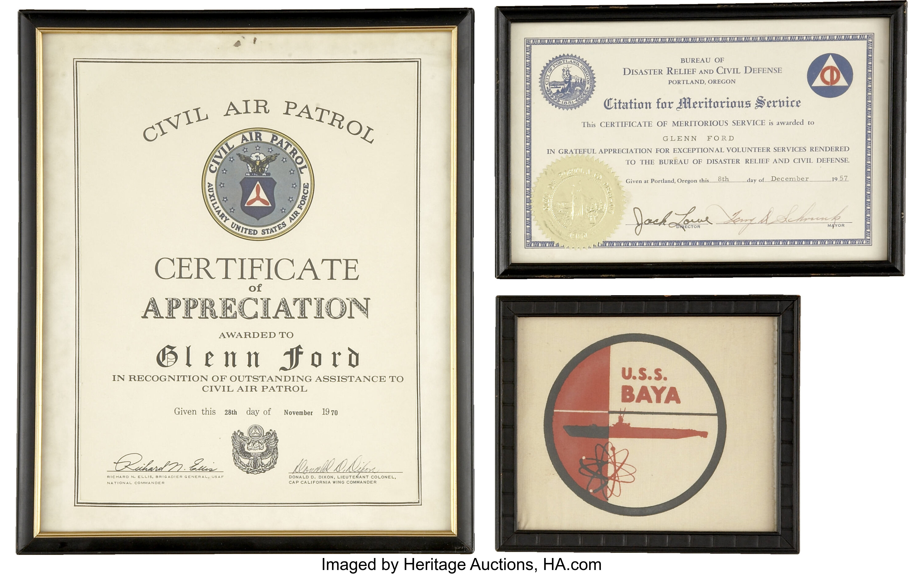 Glenn Ford's Civil Defense Certificates.... (Total: 3 Items) | Lot ...