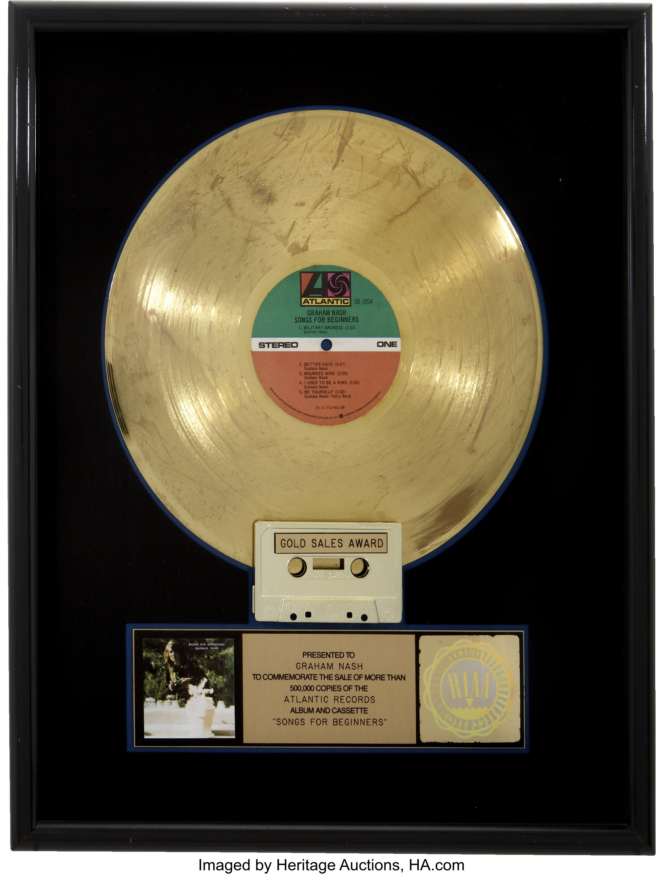 Graham Nash Songs for Beginners RIAA Gold Album Award.... Music | Lot ...