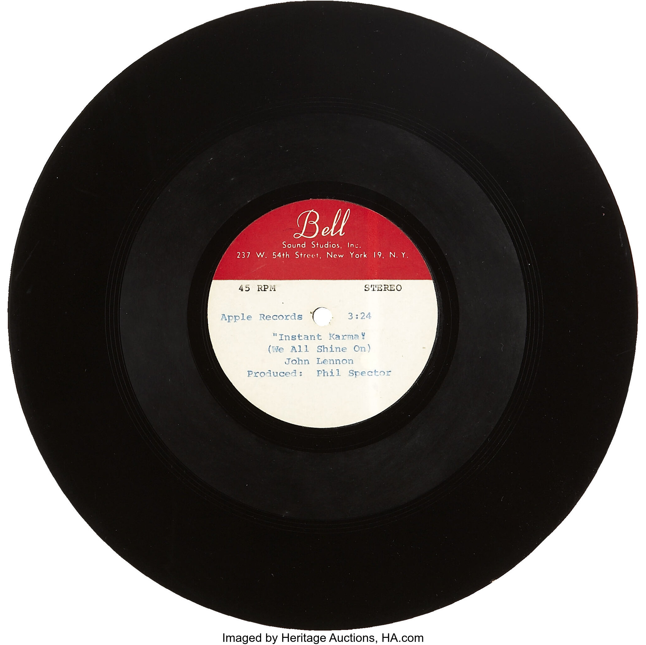Beatles John Lennon "Instant Karma" Acetate (Bell Sound Studios, | Lot ...