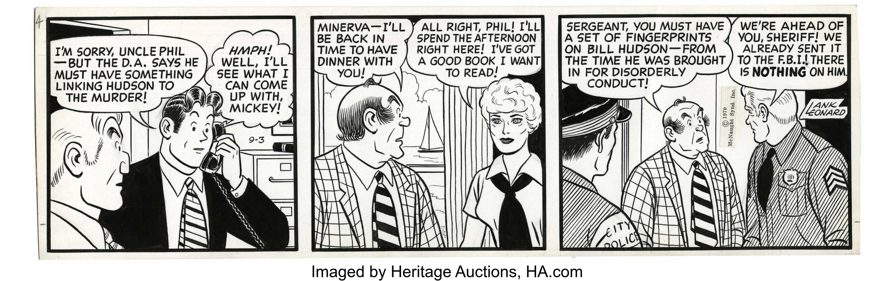 Lank Leonard Mickey Finn Daily Comic Strip Original Art, dated | Lot ...