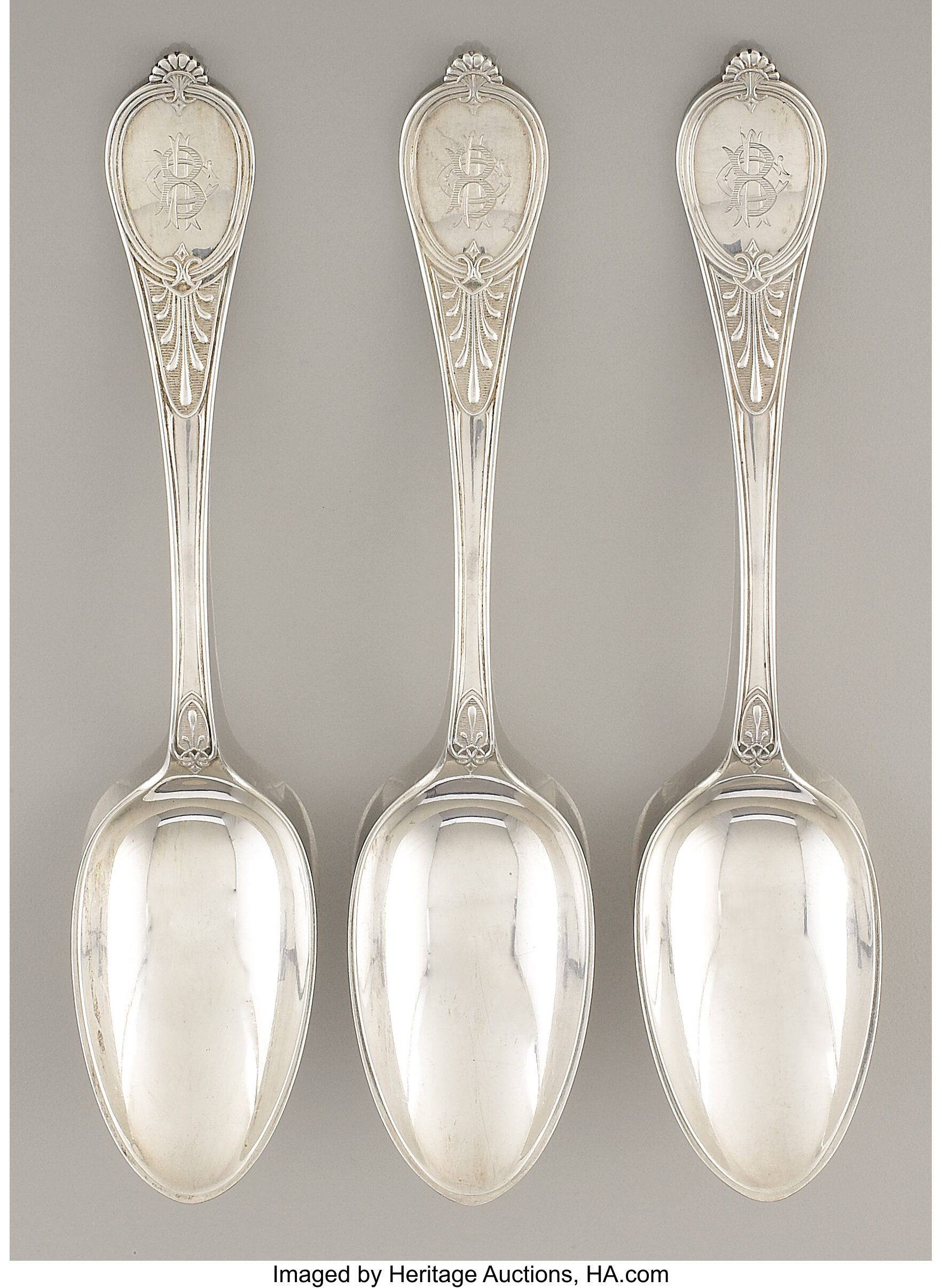 A SET OF THREE AMERICAN SILVER SERVING SPOONS. John Polhamus, New | Lot ...