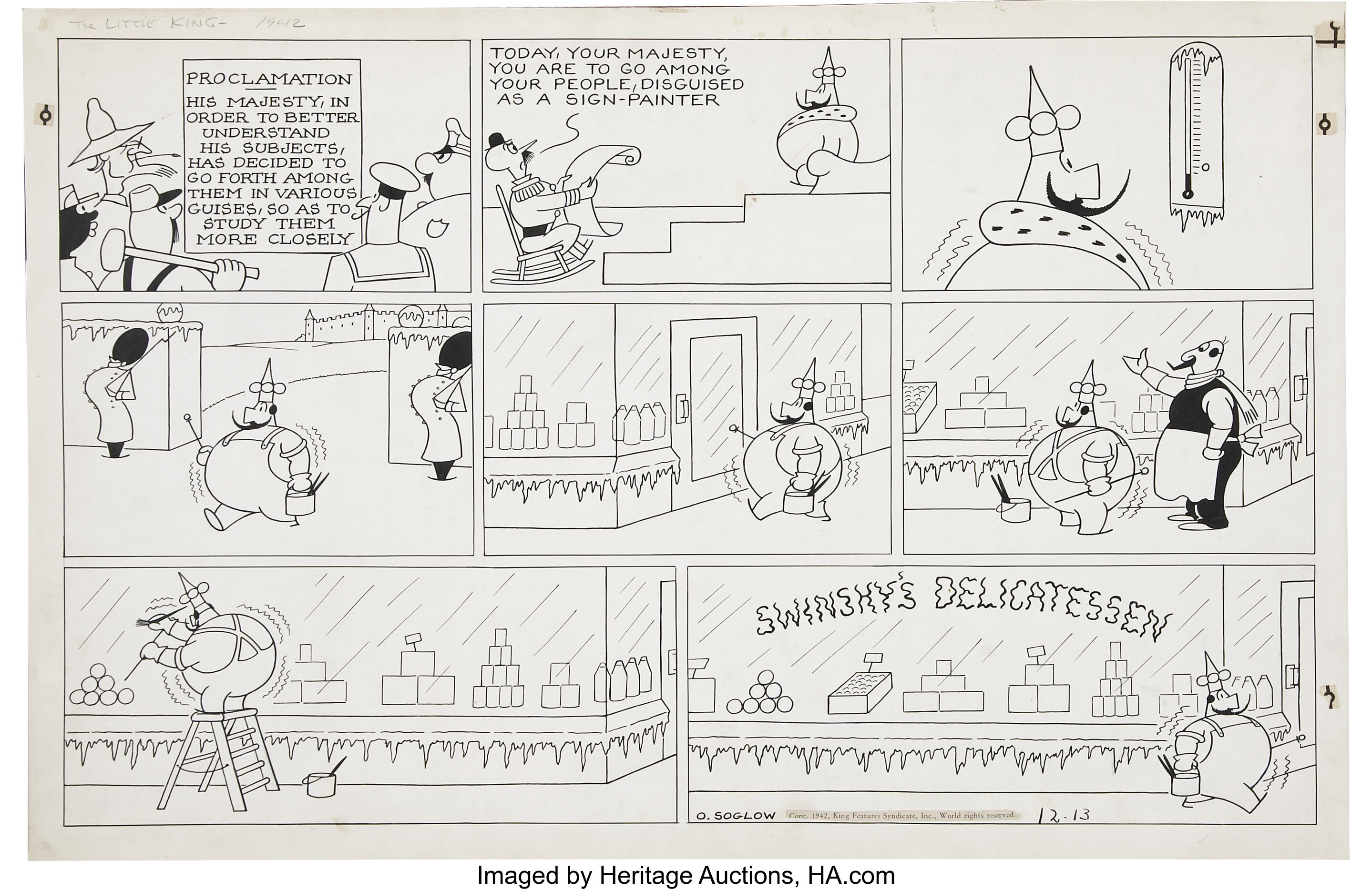 Otto Soglow The Little King Sunday Comic Strip Original Art, dated ...