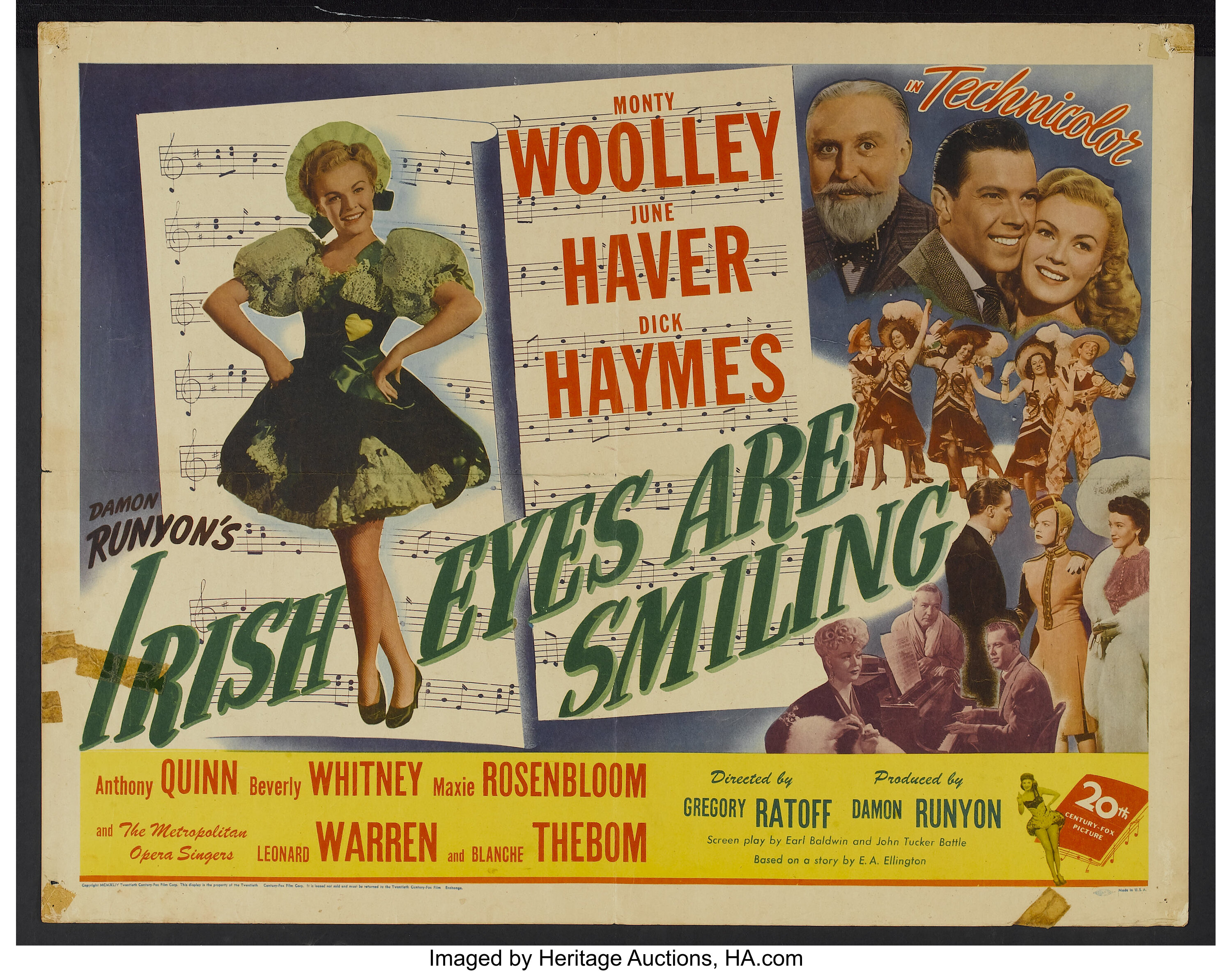 Irish Eyes Are Smiling (20th Century Fox, 1944). Half Sheet (22" X ...