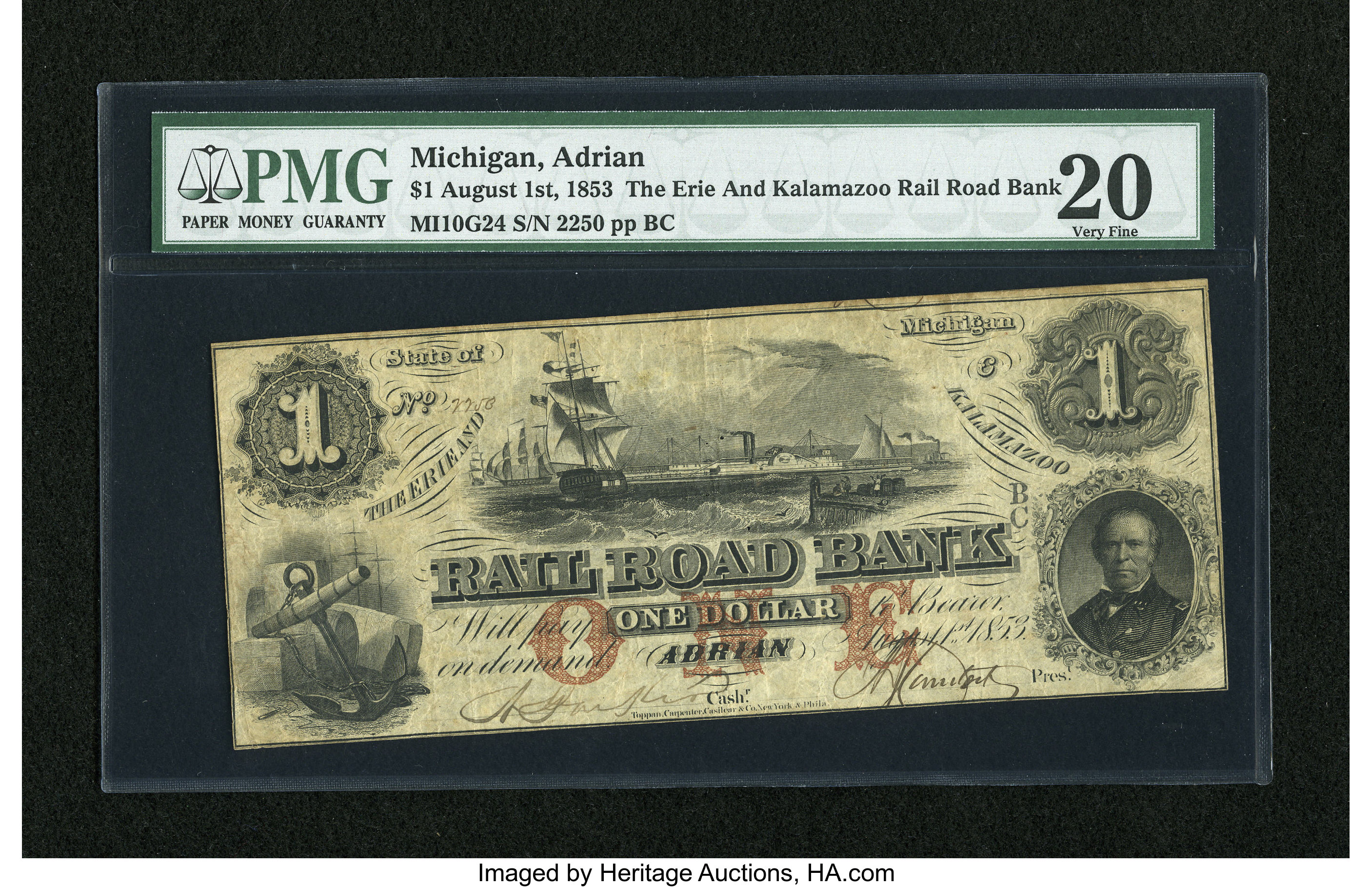 Adrian, MI- Erie and Kalamazoo Rail Road Bank $1 Aug. 1, 1853 ...