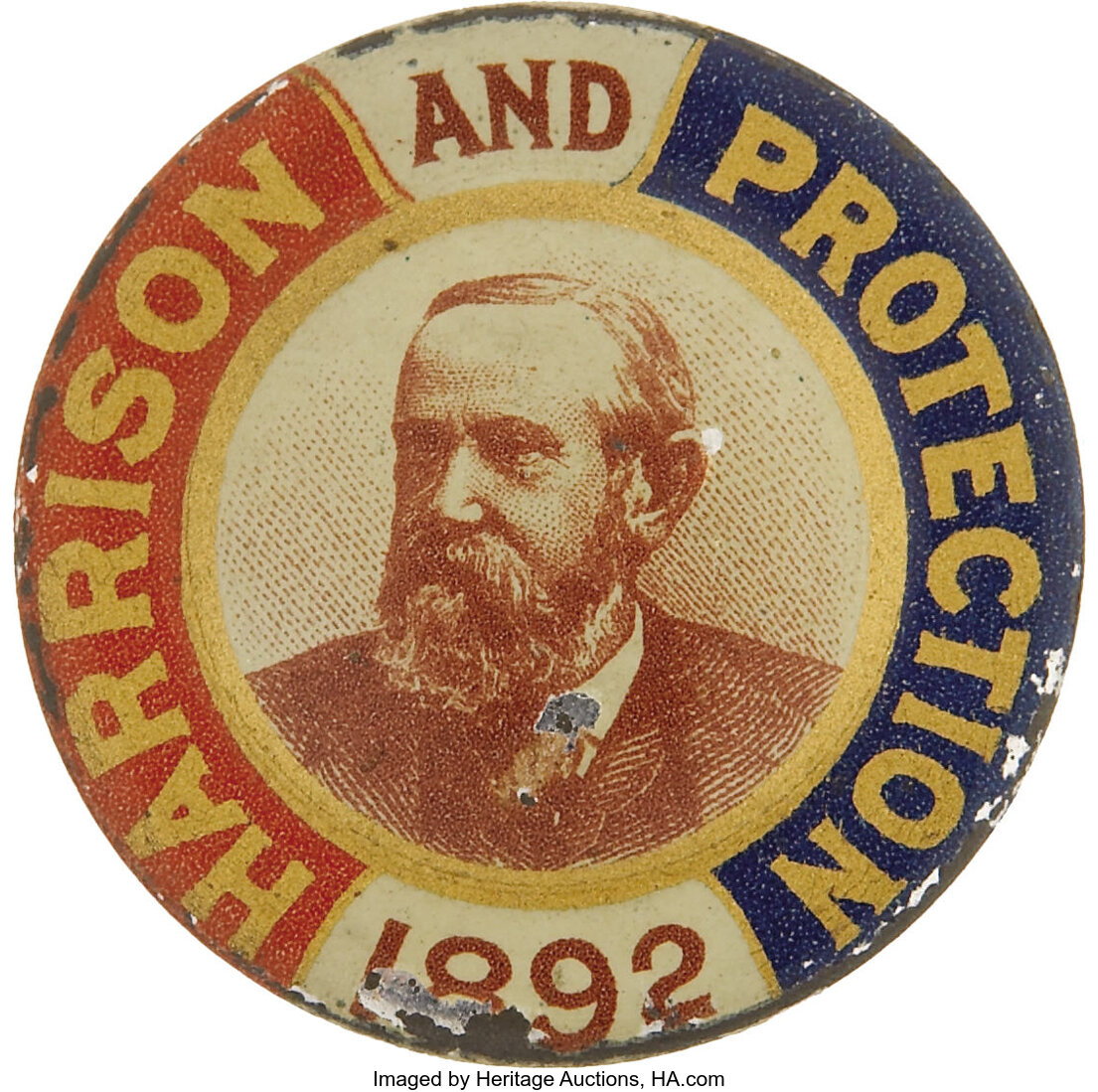 Colorful 1892 Benjamin Harrison Litho Campaign Button.... Political ...