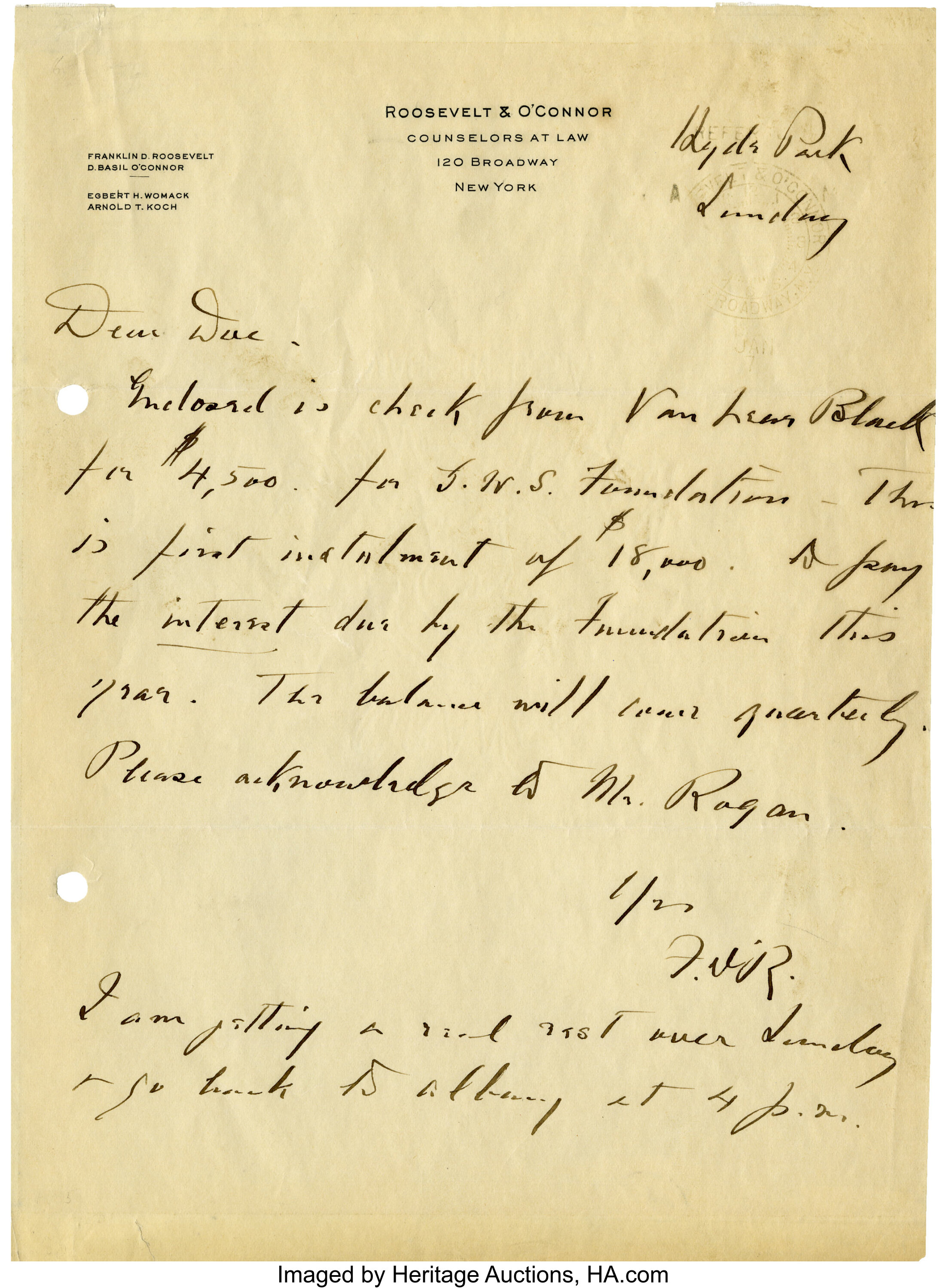 Franklin D. Roosevelt: Autograph Letter Signed "F.D.R." as Newly | Lot ...