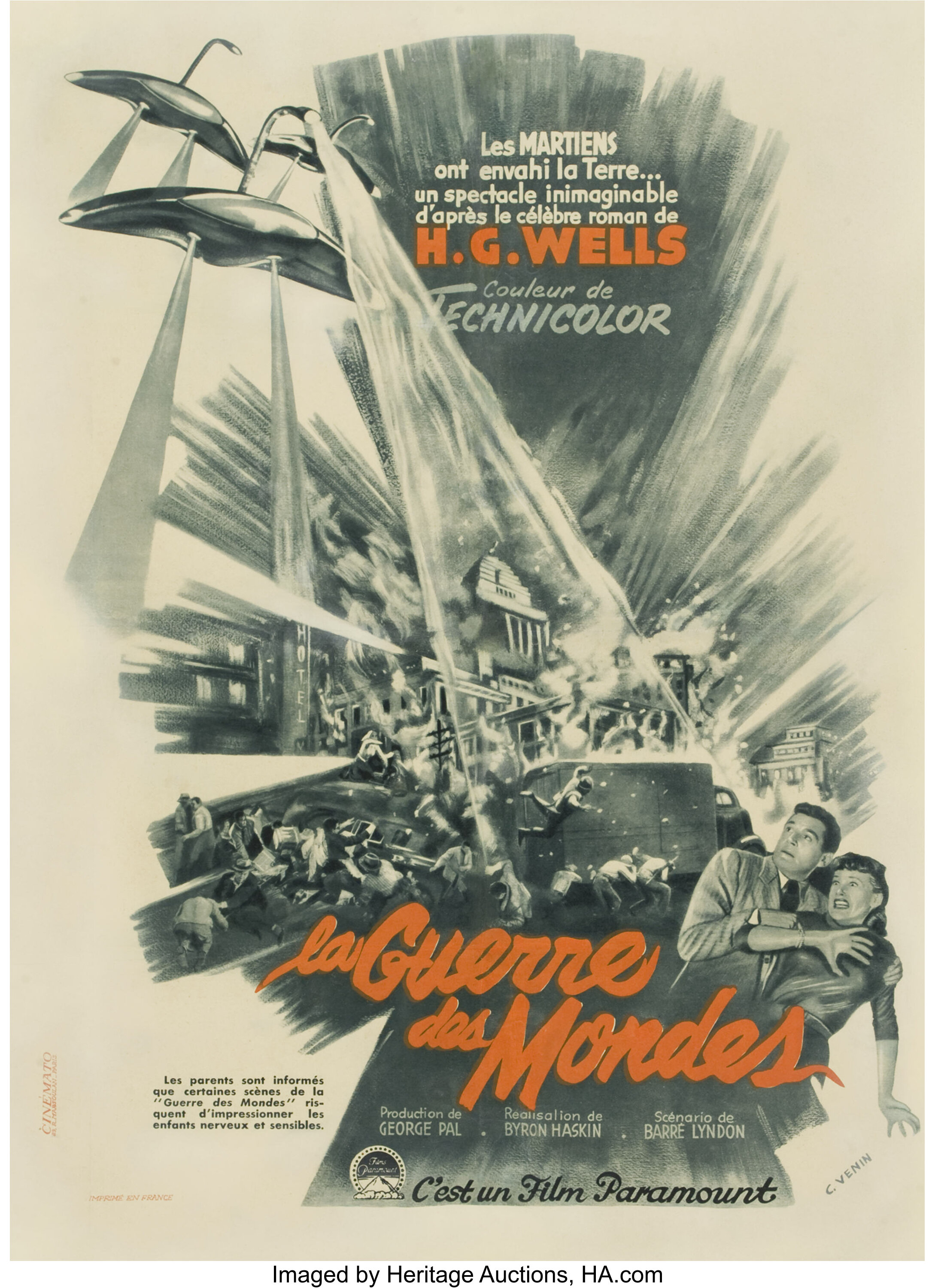The War of the Worlds (Paramount, 1953). French Petite (23" X | Lot ...