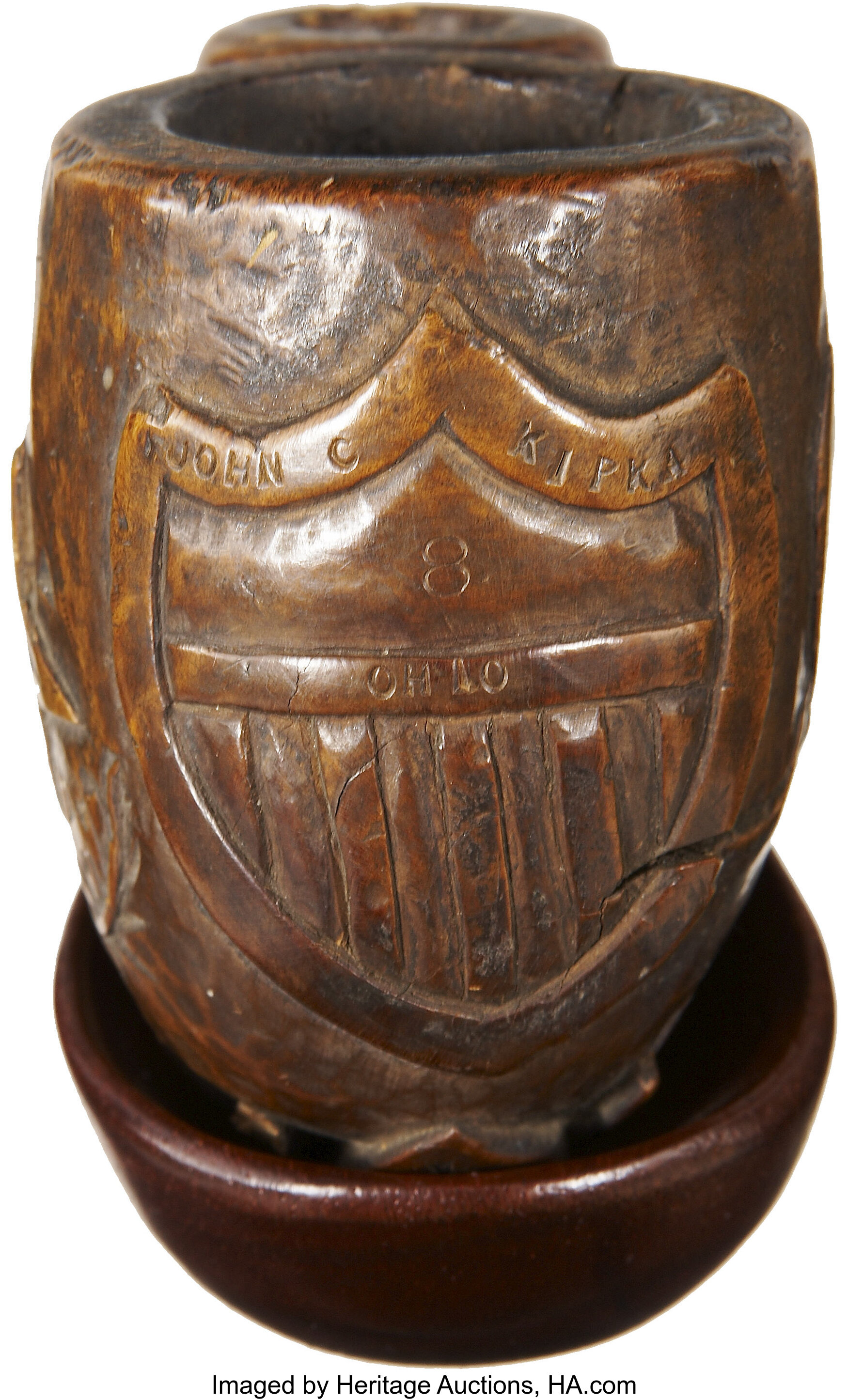 Massive Carved Burl Wood Civil War Pipe Identified to John Kipka, | Lot ...