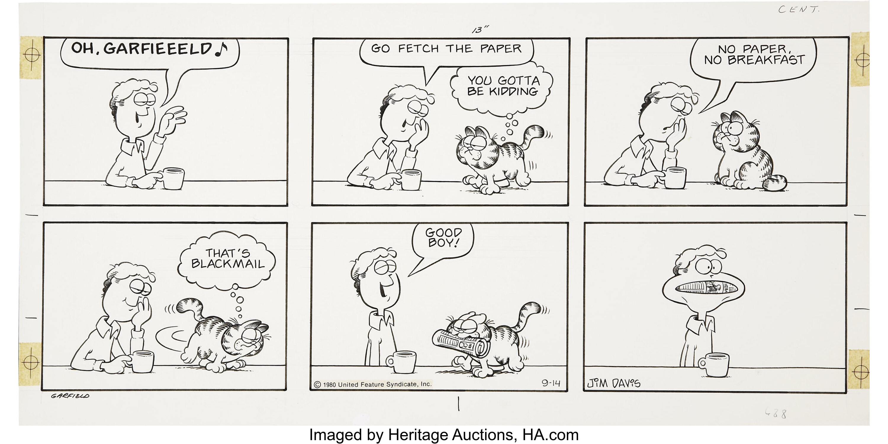 Jim Davis Garfield Sunday Comic Strip Original Art, 9-14-80 (United ...