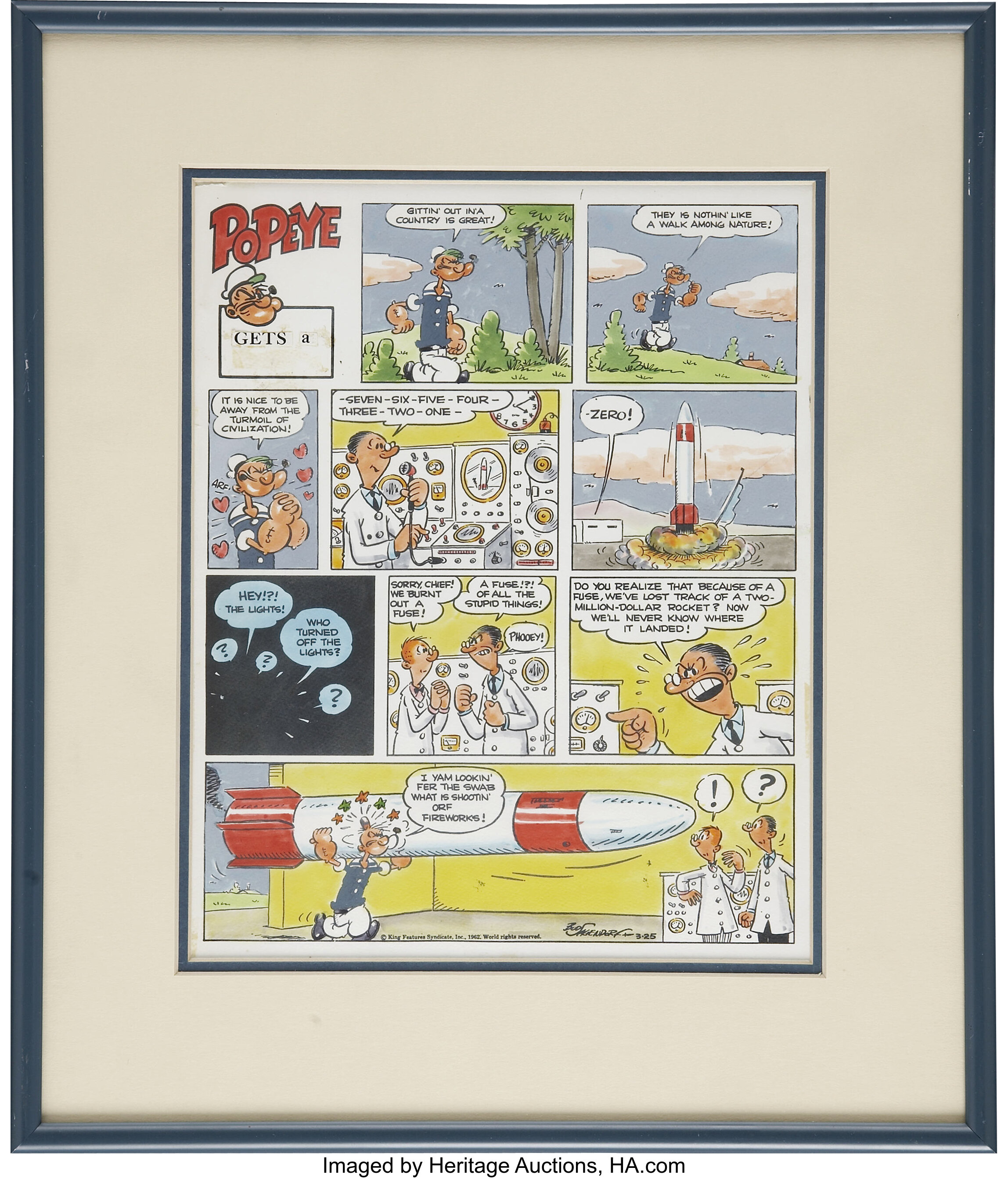 Popeye Bud Sagendorf Hand-Colored Sunday Comic Strip Print, dated | Lot ...