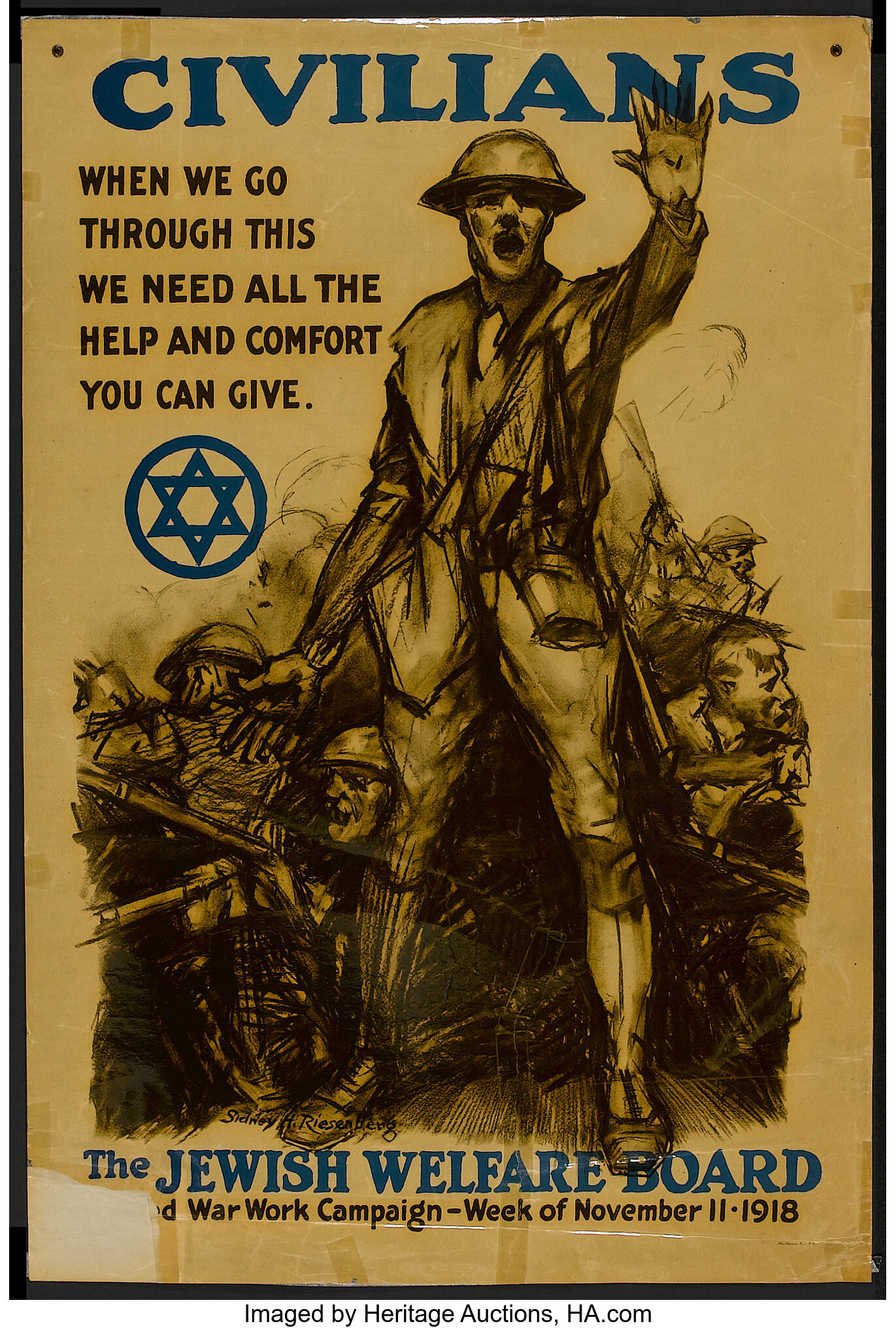 War Propaganda Poster (Jewish Welfare Board, 1918). World War I | Lot ...