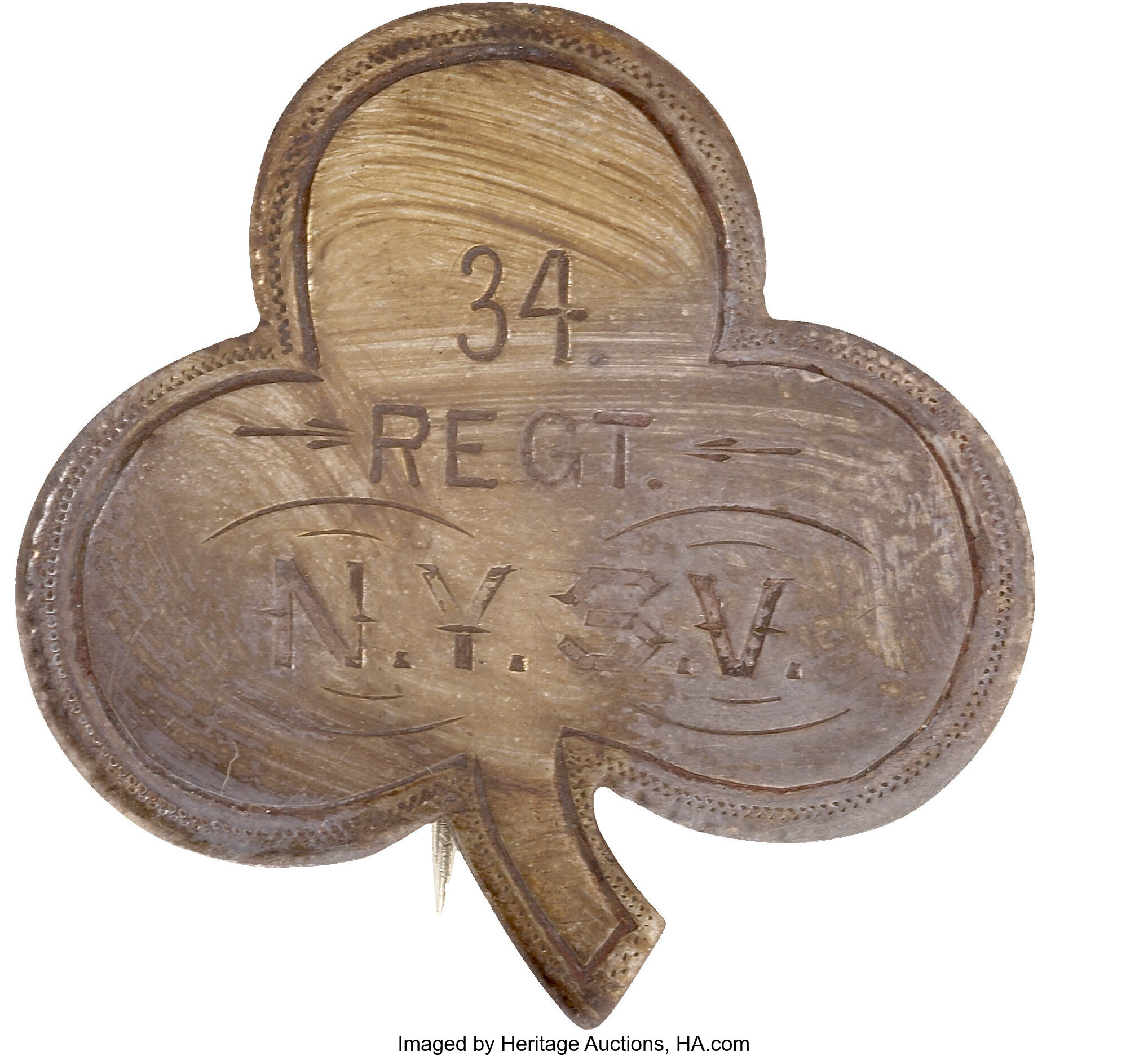 Civil War Brass 2nd Corps Badge Engraved "34 Regt. NYSV", on the | Lot ...